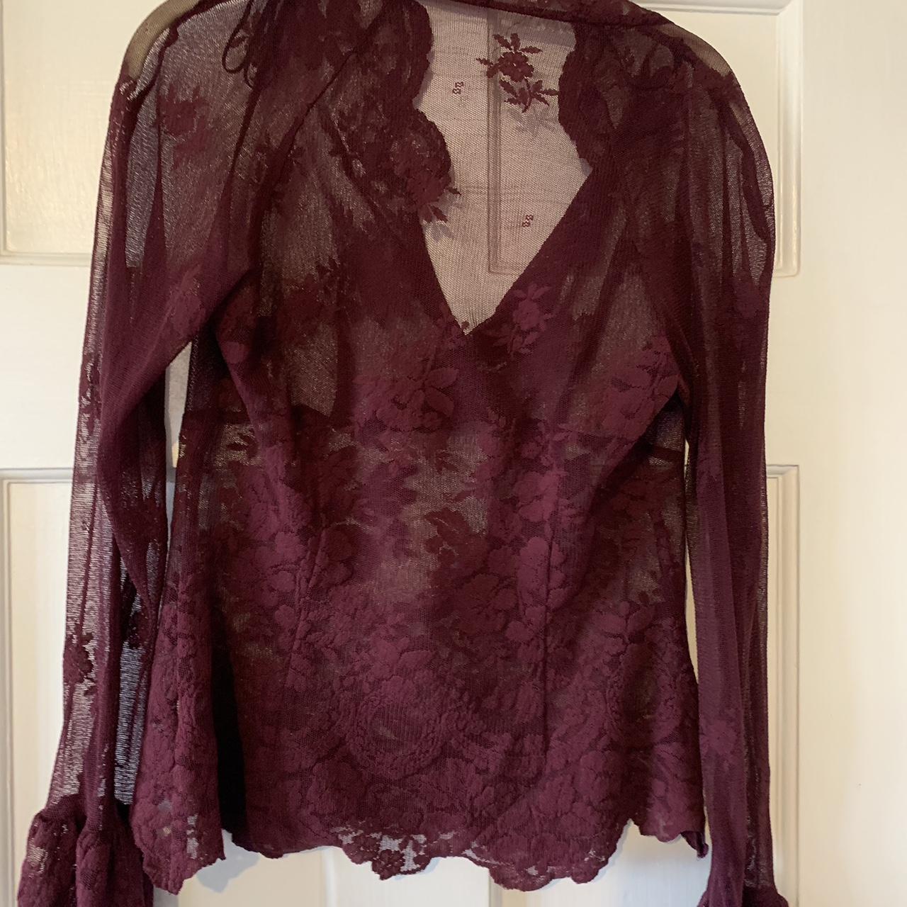 Red, lace top. Ruffle sleeves. Deep v-neck.... - Depop