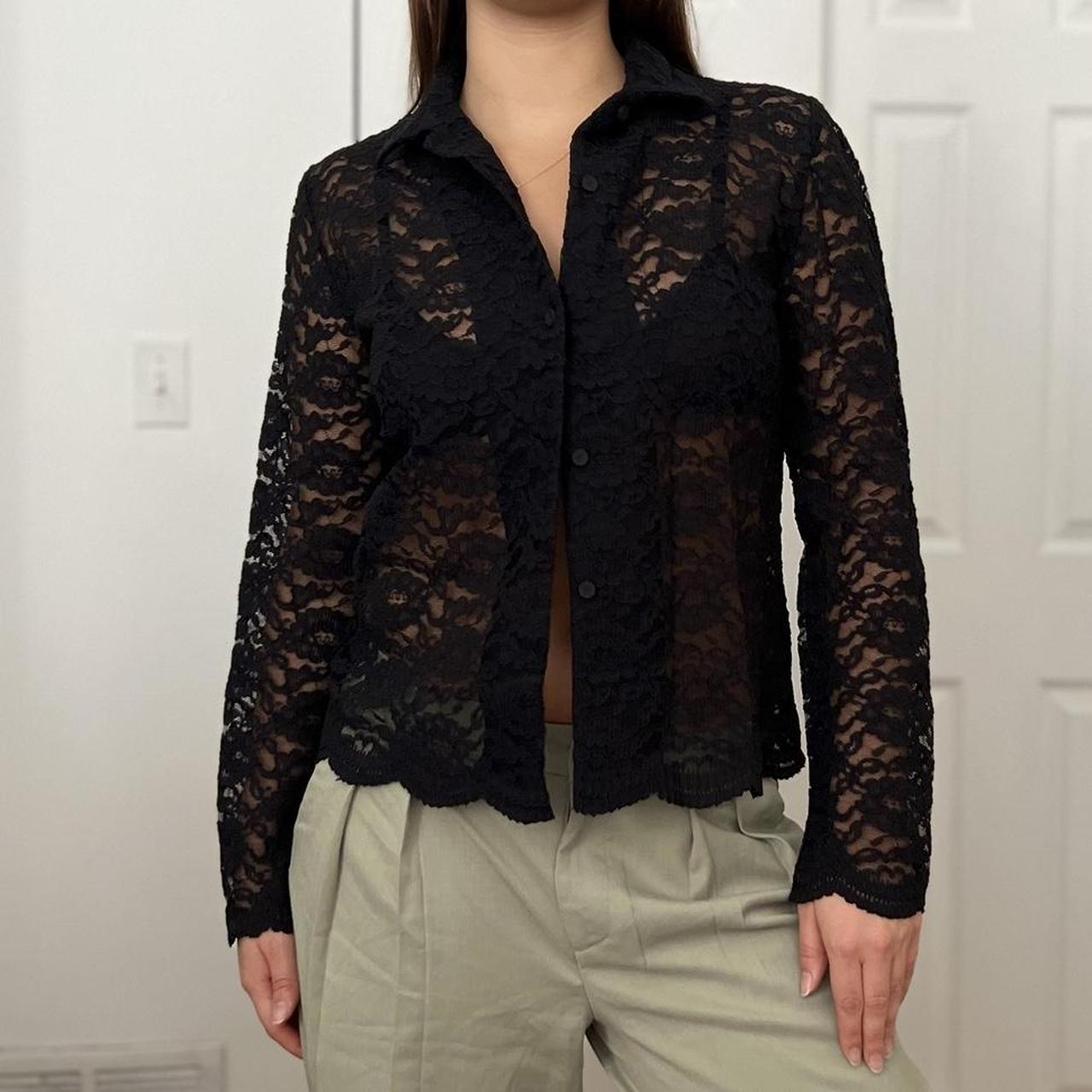 Black Lace Button Up Top Size: Small Brand: Diva - Depop