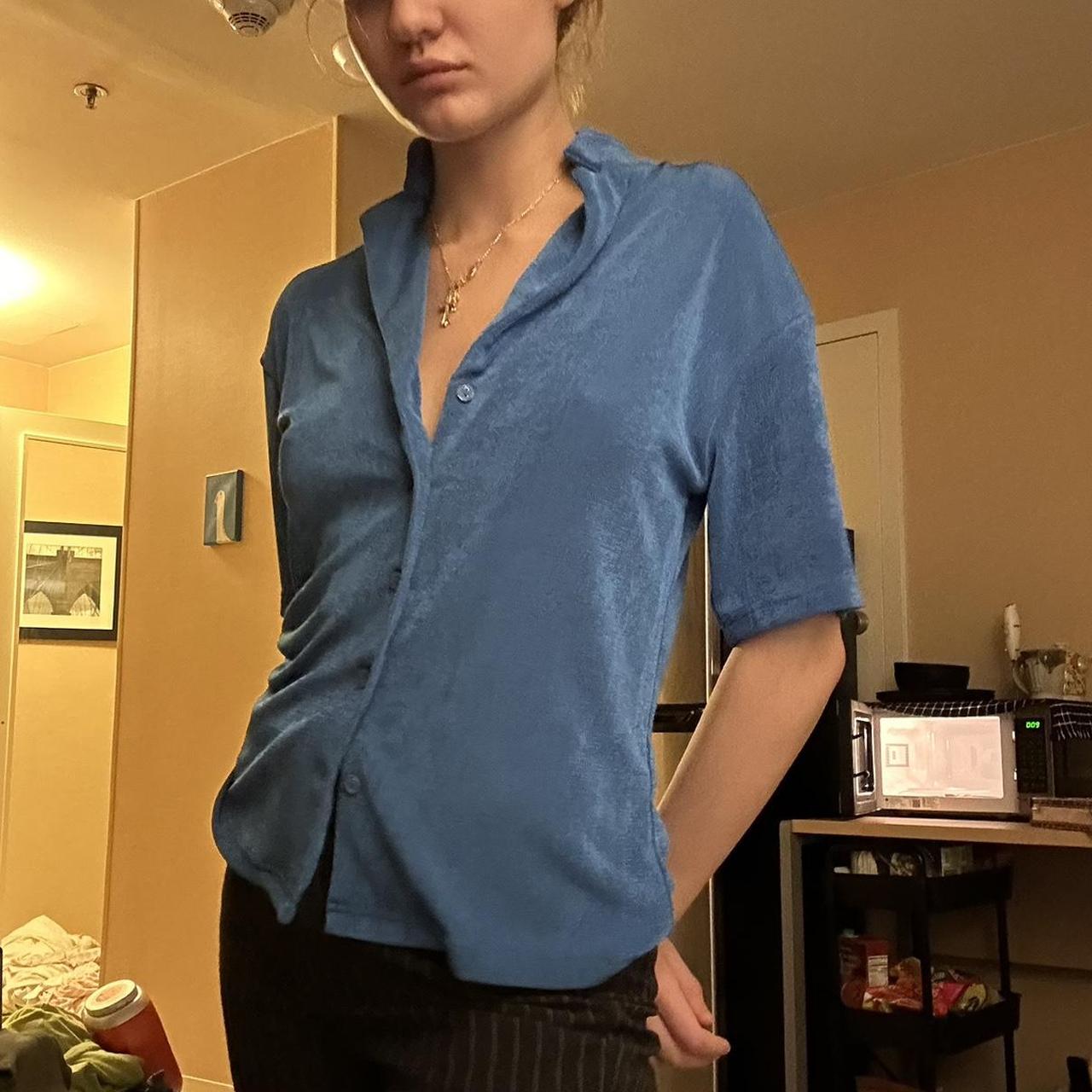 blue button up vintage top #buttonup... - Depop