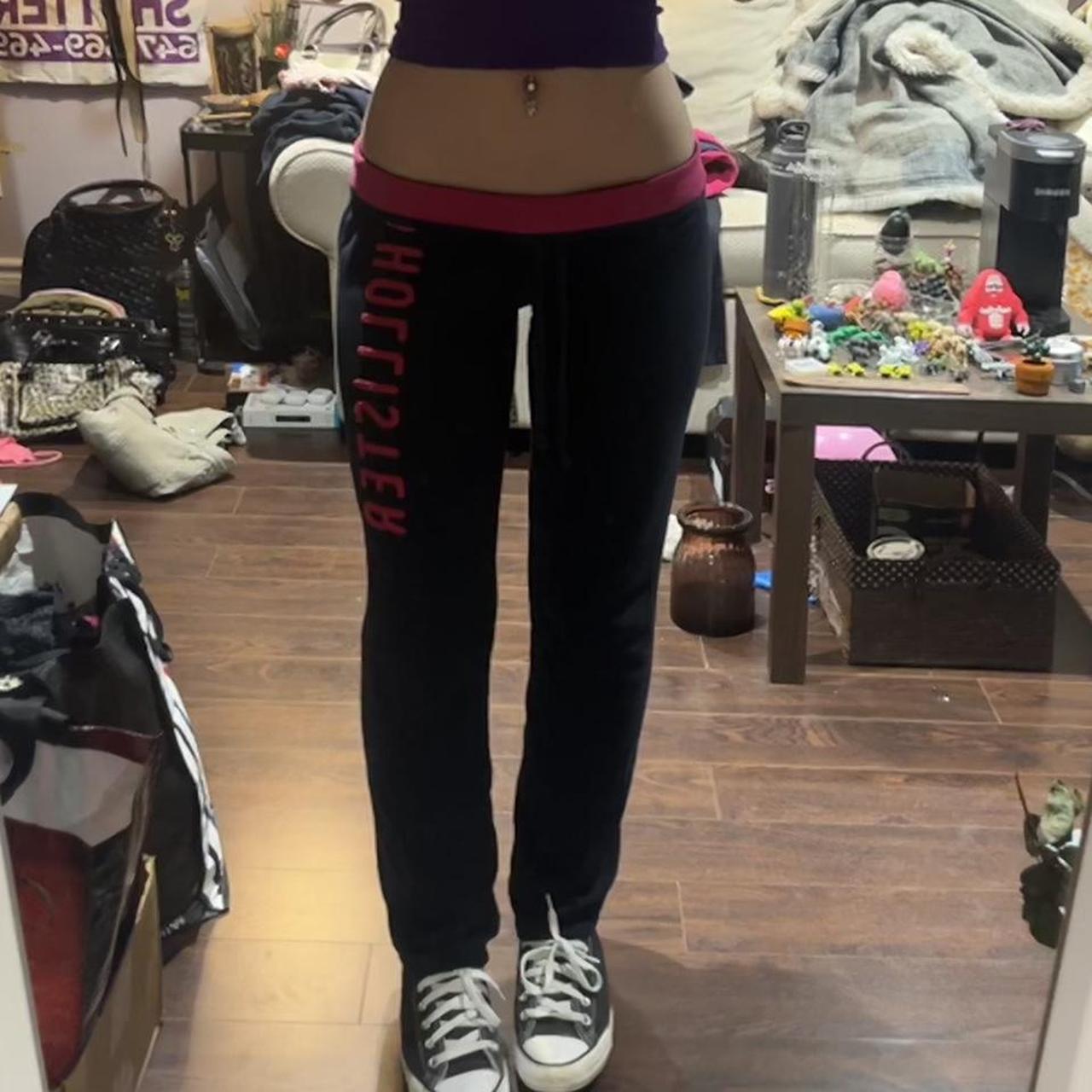 2000s Hollister low rise navy sweatpants with hot... - Depop