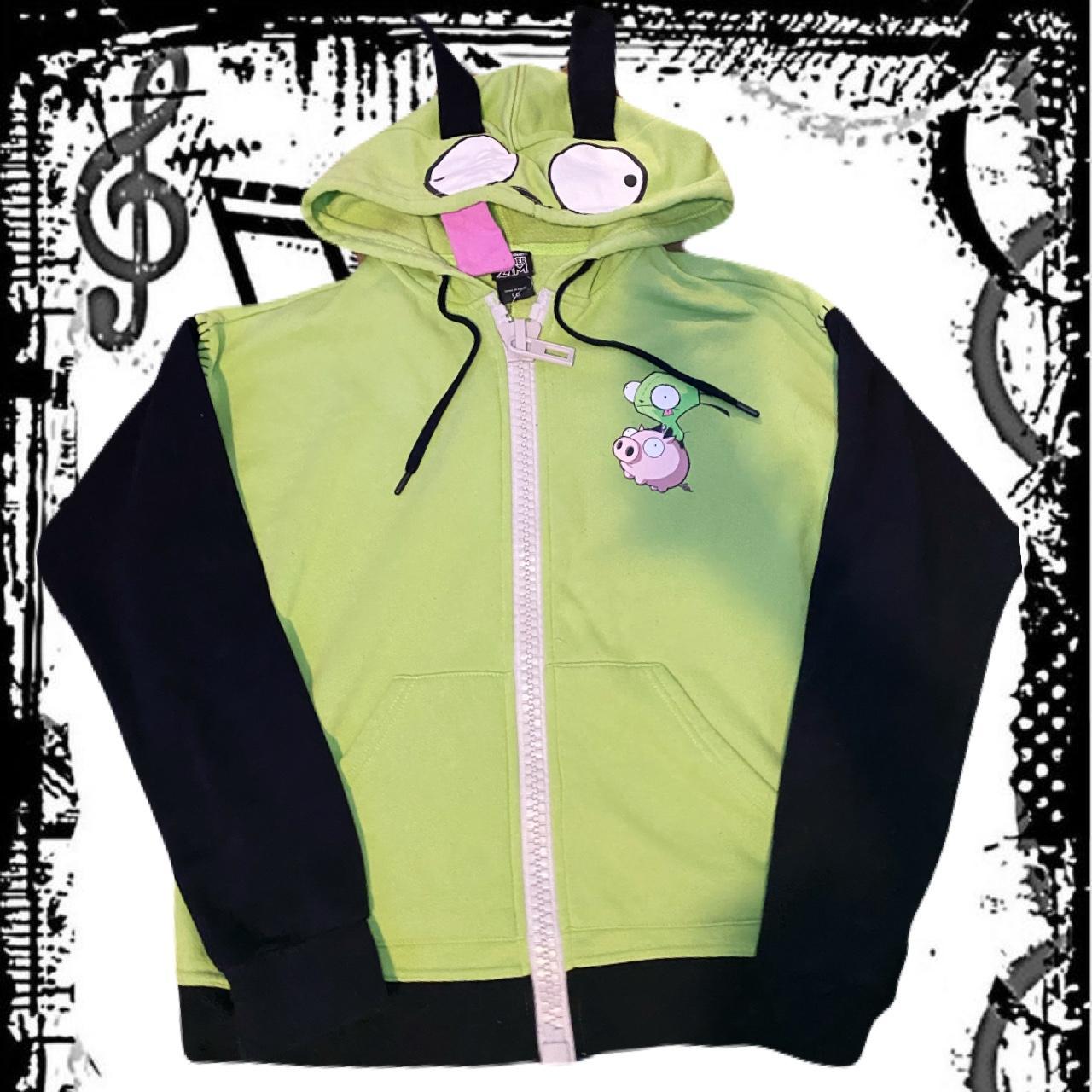 ☆description: lime green Invader Zim zip up hoodie... - Depop