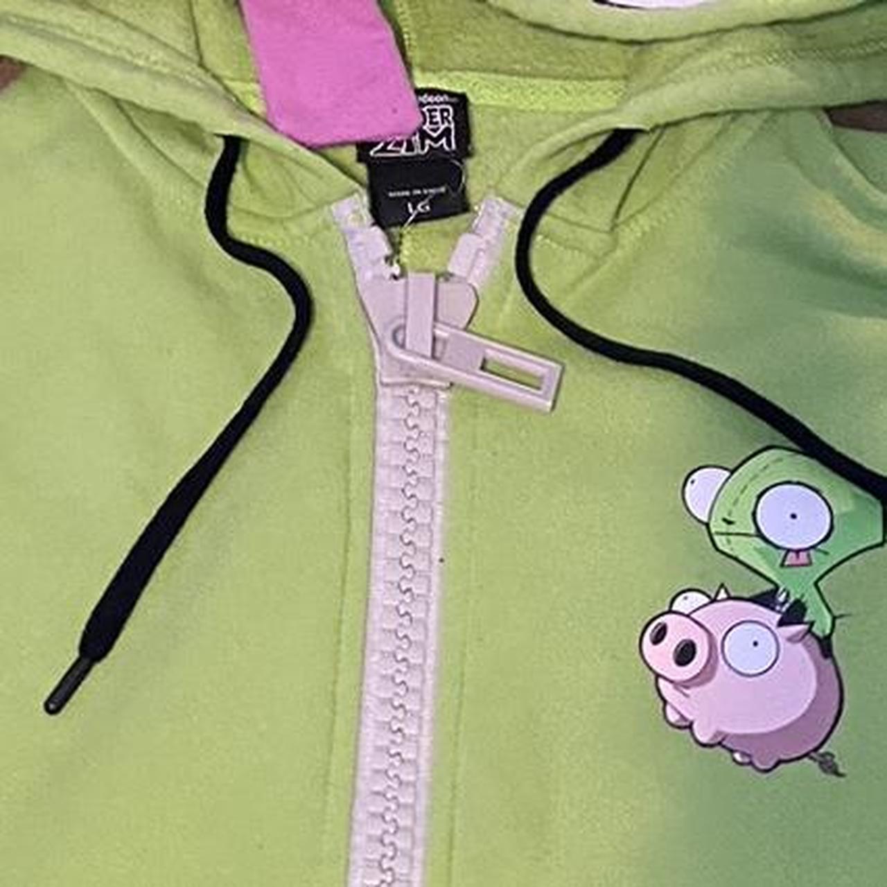 ☆description: lime green Invader Zim zip up hoodie... - Depop