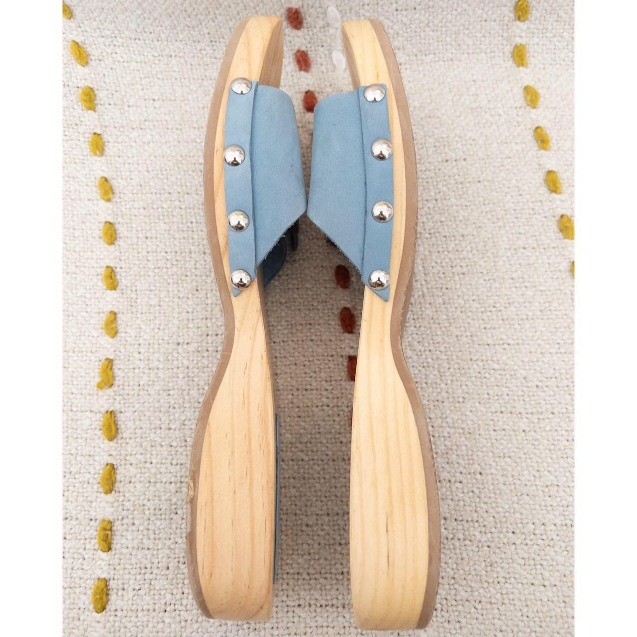 Sundance Blue Leather Sandal Slides with Buckle and... - Depop