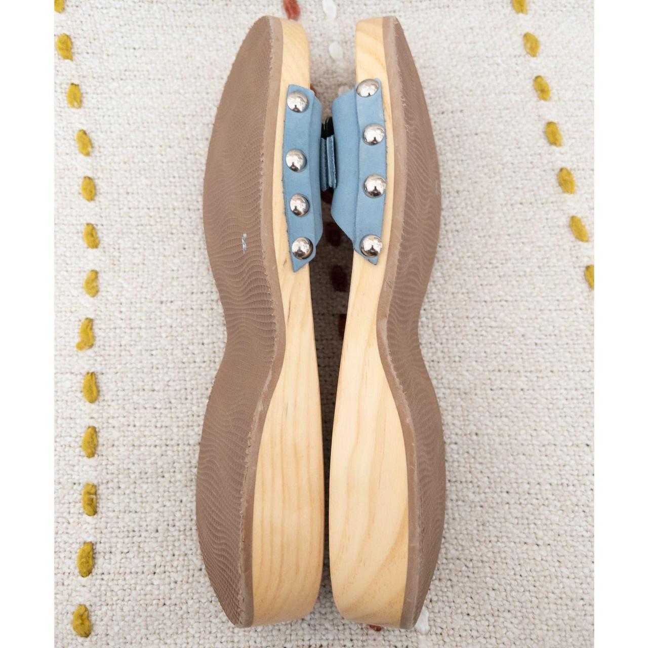 Sundance Blue Leather Sandal Slides with Buckle and... - Depop