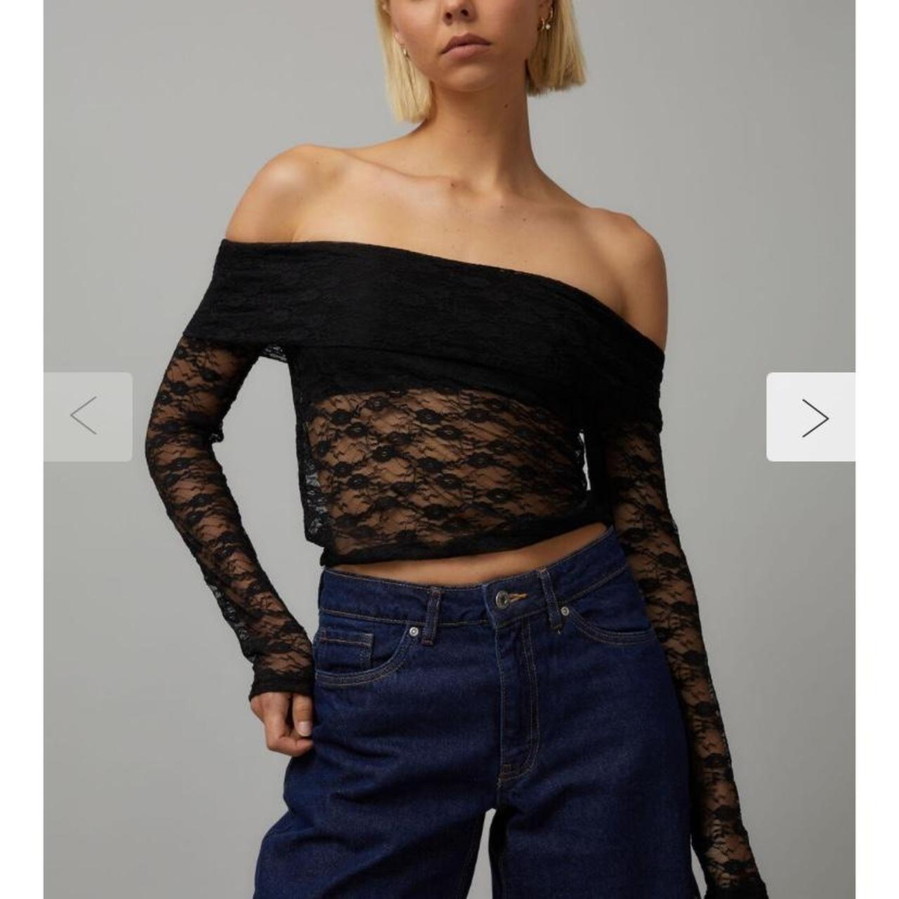 Factorie Black Lace Off Shoulder Long Sleeve Top... - Depop