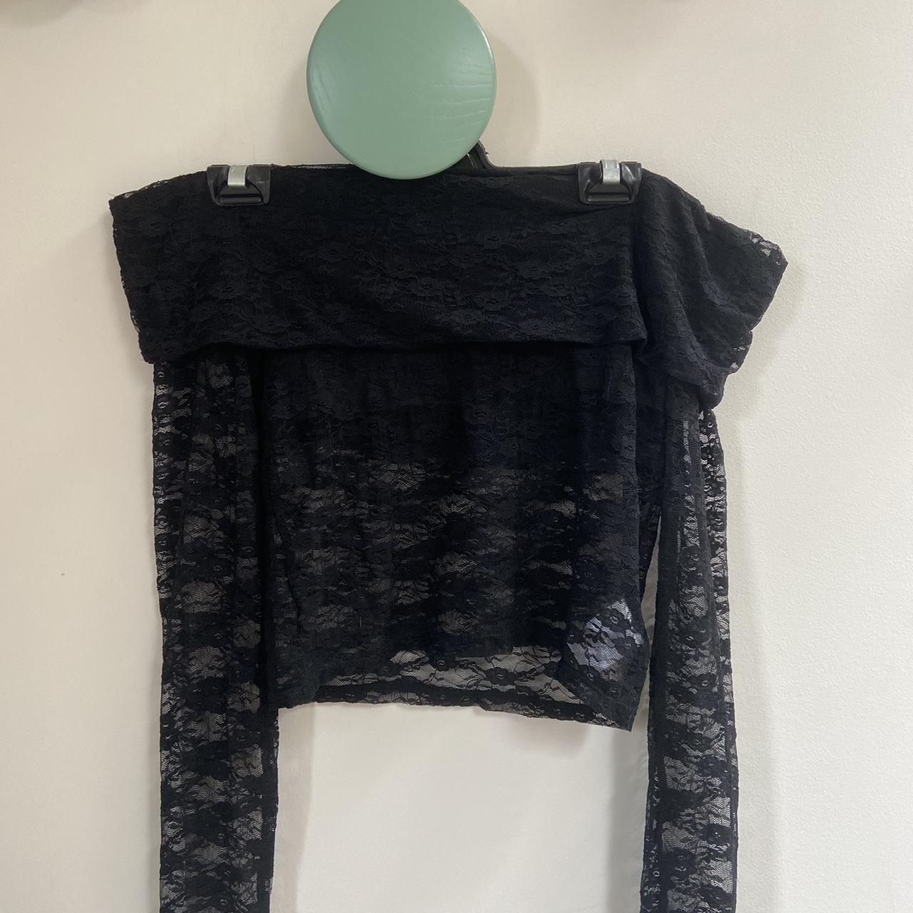Factorie Black Lace Off Shoulder Long Sleeve Top... - Depop