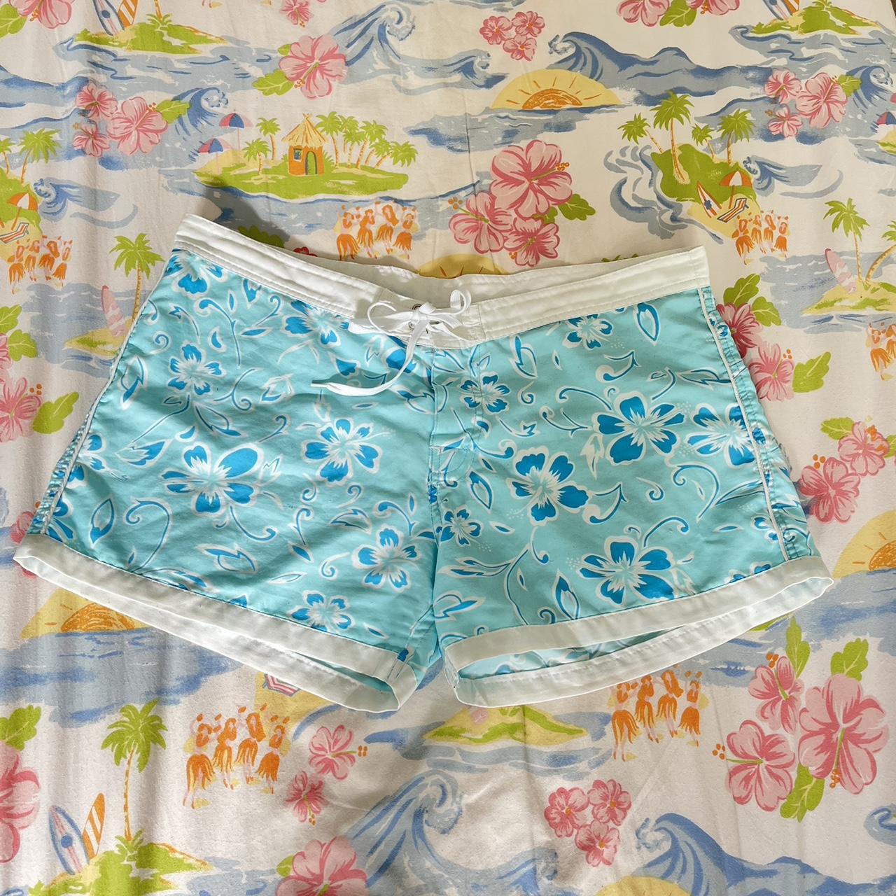 Y2k hibiscus print low rise board shorts/ swim... - Depop