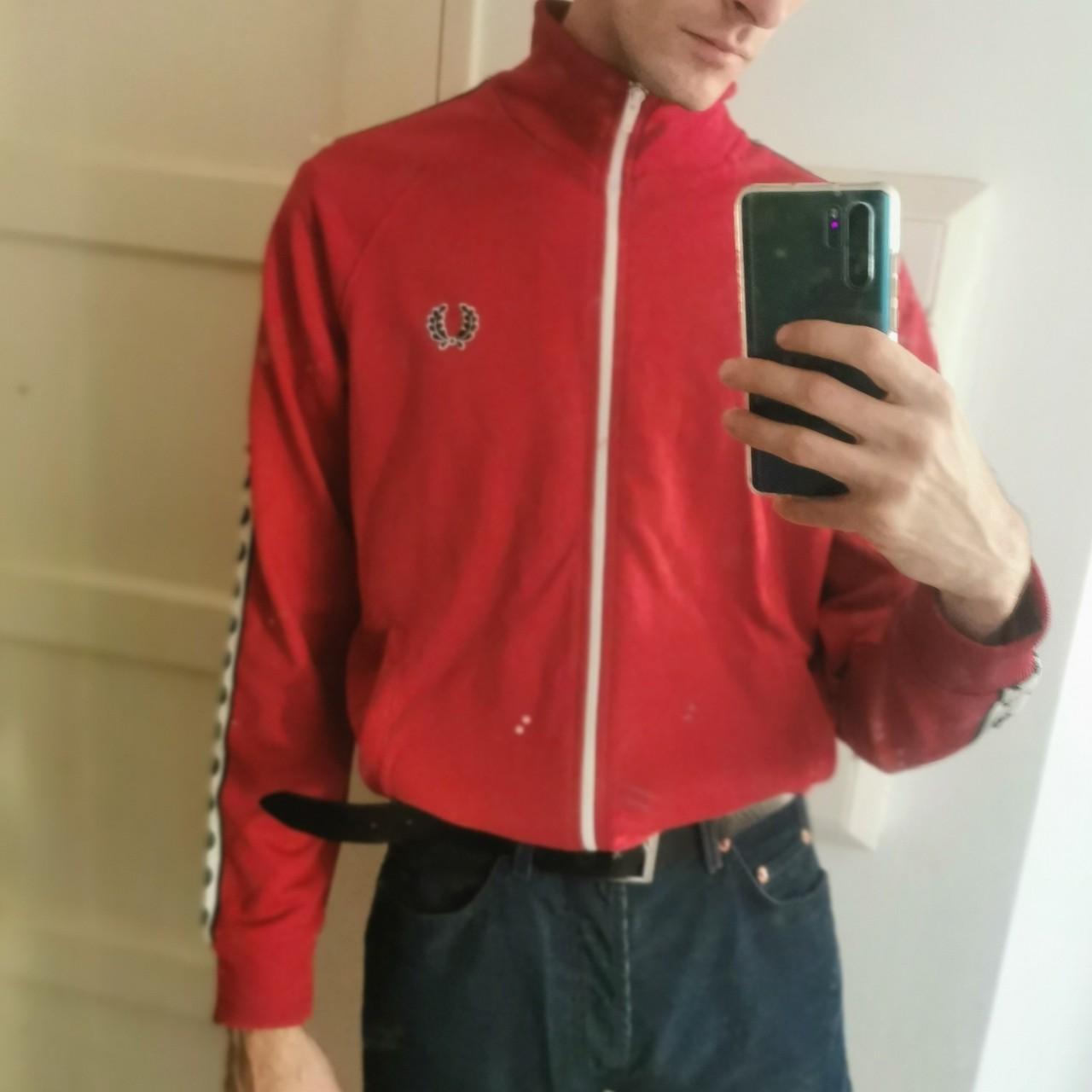 Red Fred Perry Tracksuit Jacket Medium - Depop