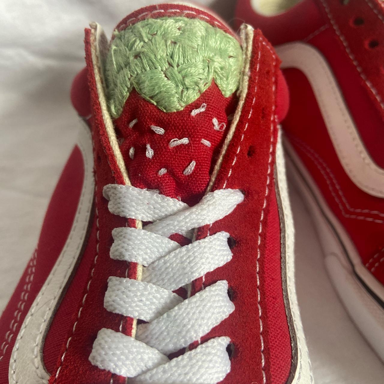 red old skool van custom strawberry embroidery... - Depop