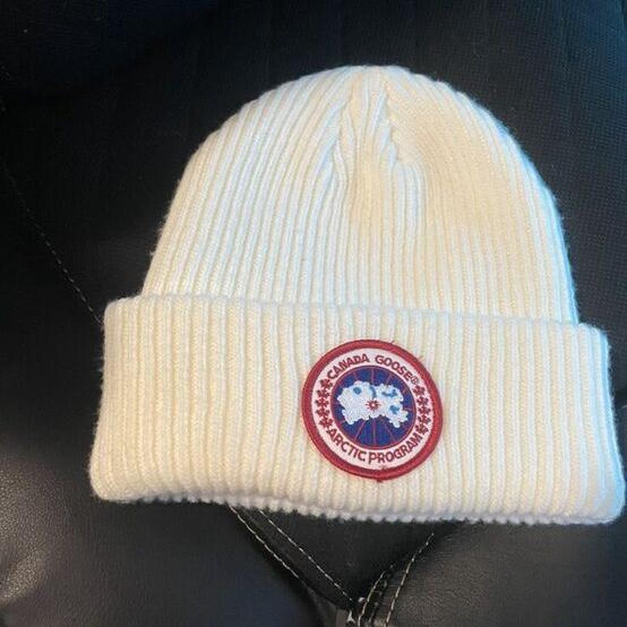 White Canada Goose Beanie - Depop