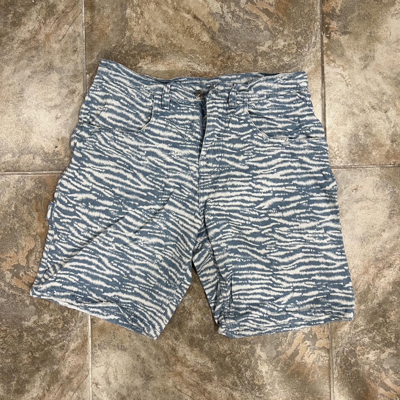 Pleasures zebra stripes carpenter style denim jorts.... - Depop