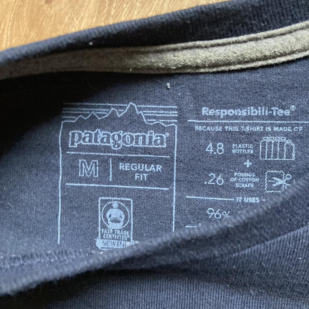 Patagonia tshirt in navy with front and back logo print - Depop