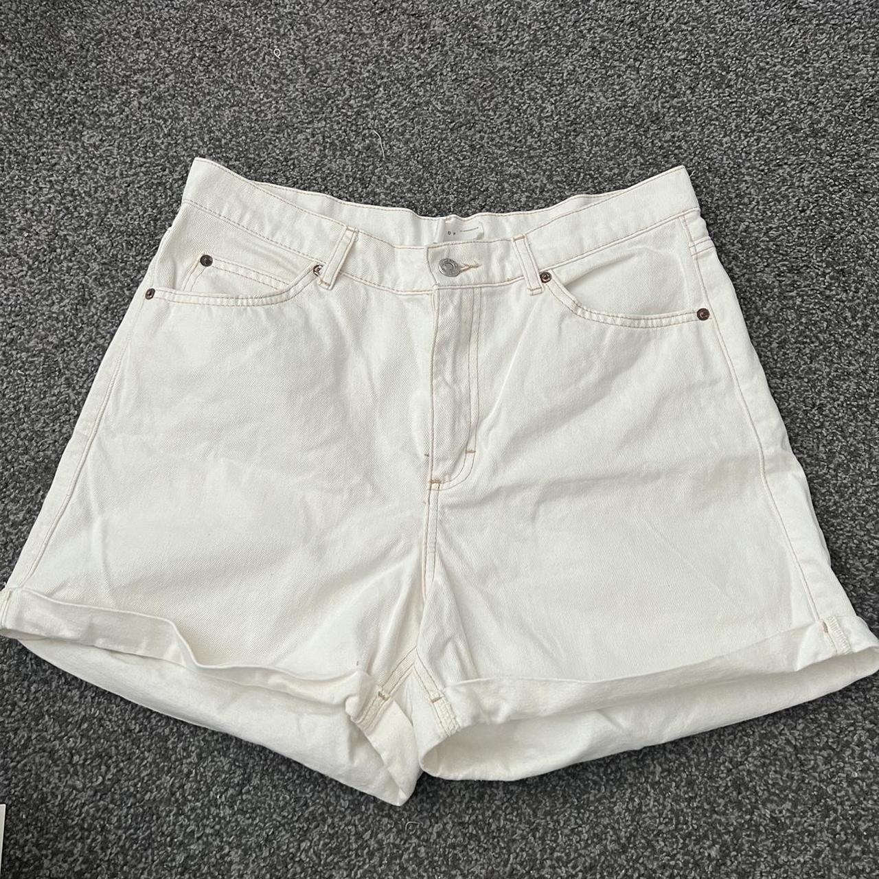 Beige high waisted Topshop denim shorts size 14 - Depop