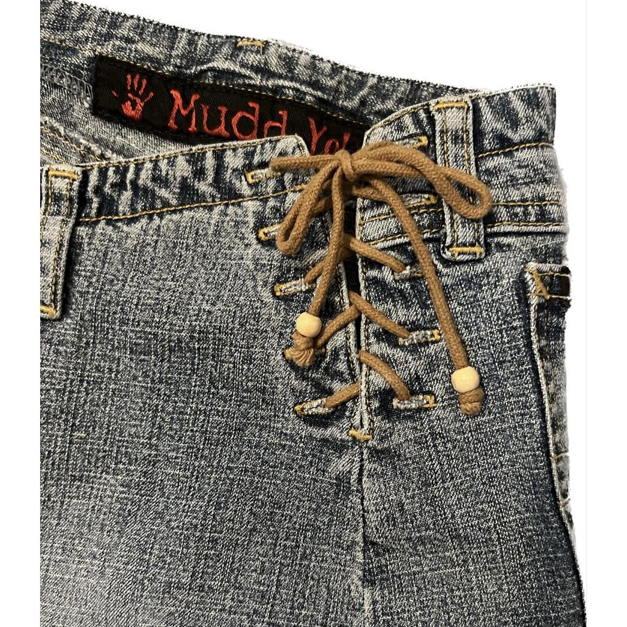 y2k mudd jean skirt - corset style ties - wooden... - Depop