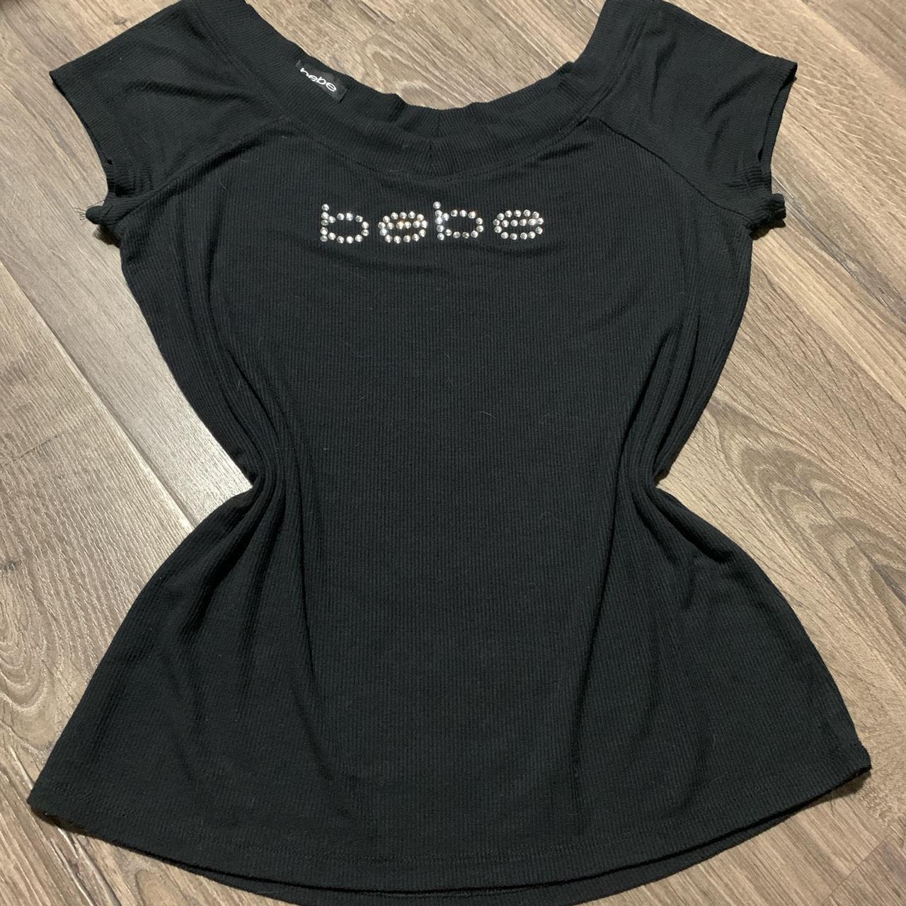 black ribbed rhinestone bebe logo top size large... - Depop