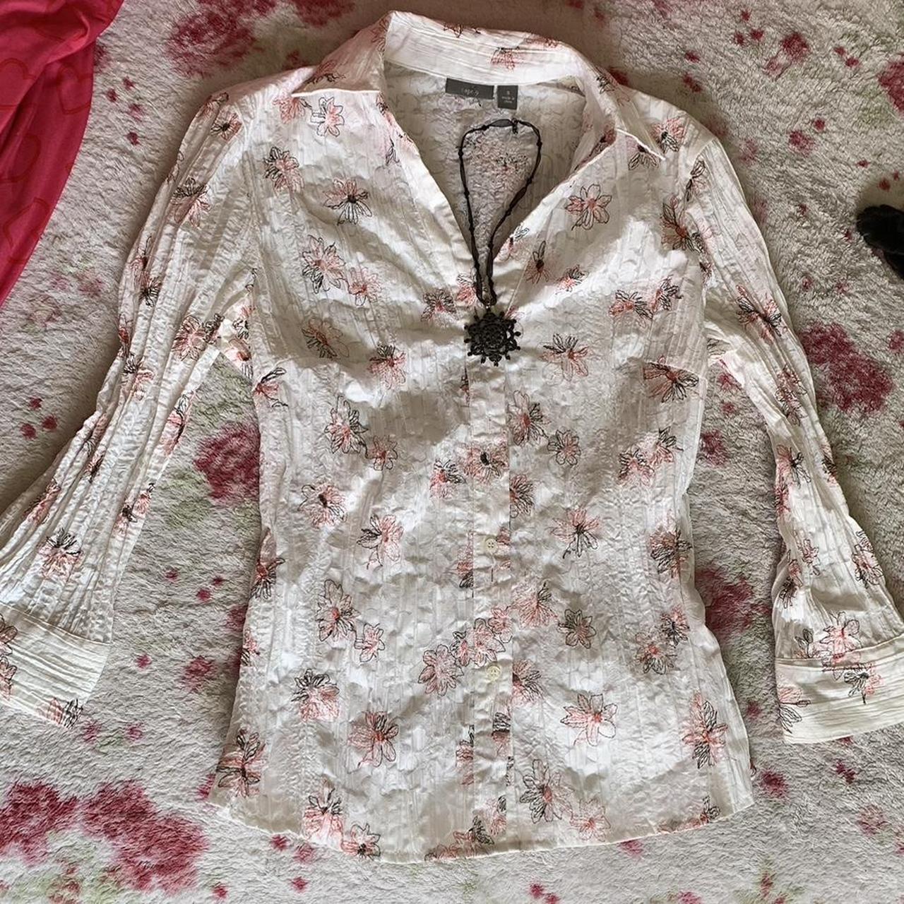 Floral see through button up super flattering... - Depop