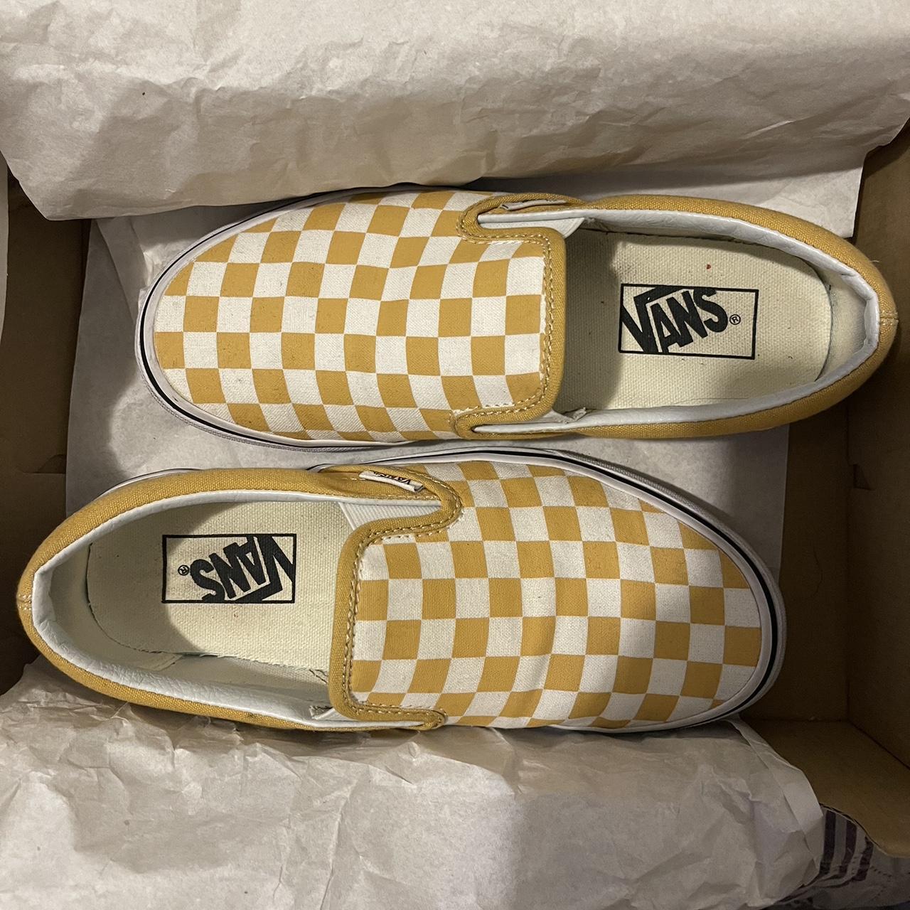 yellow slip on checkered vans! super cute, only worn... - Depop