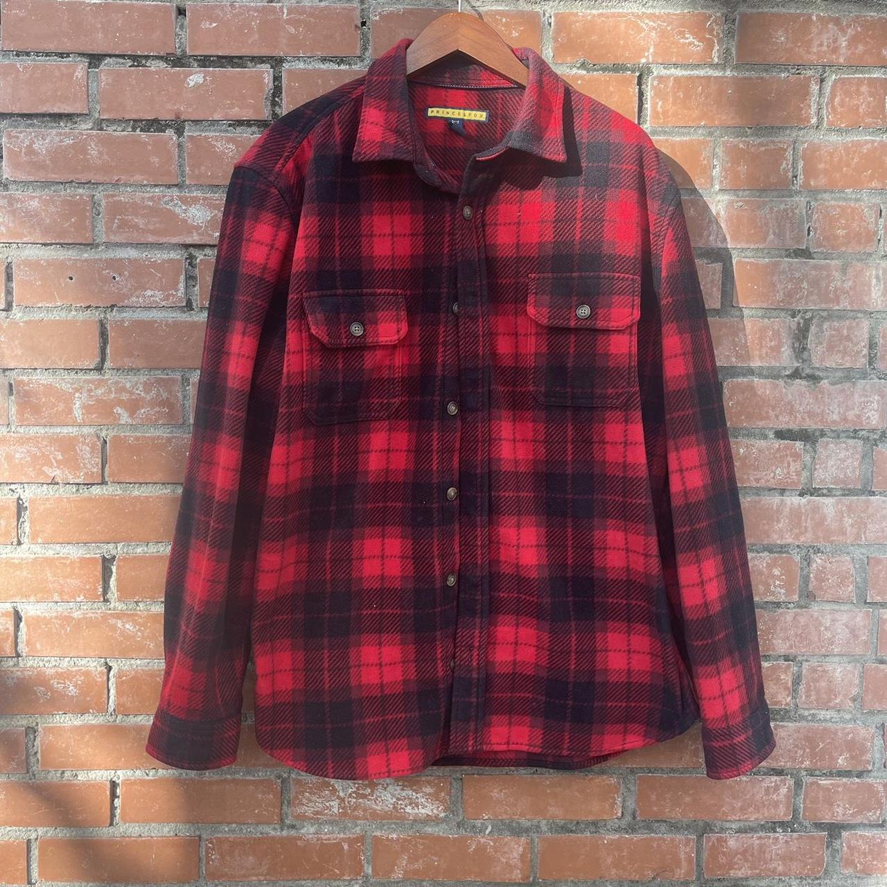 Fleece red flannel button up shirt - Depop