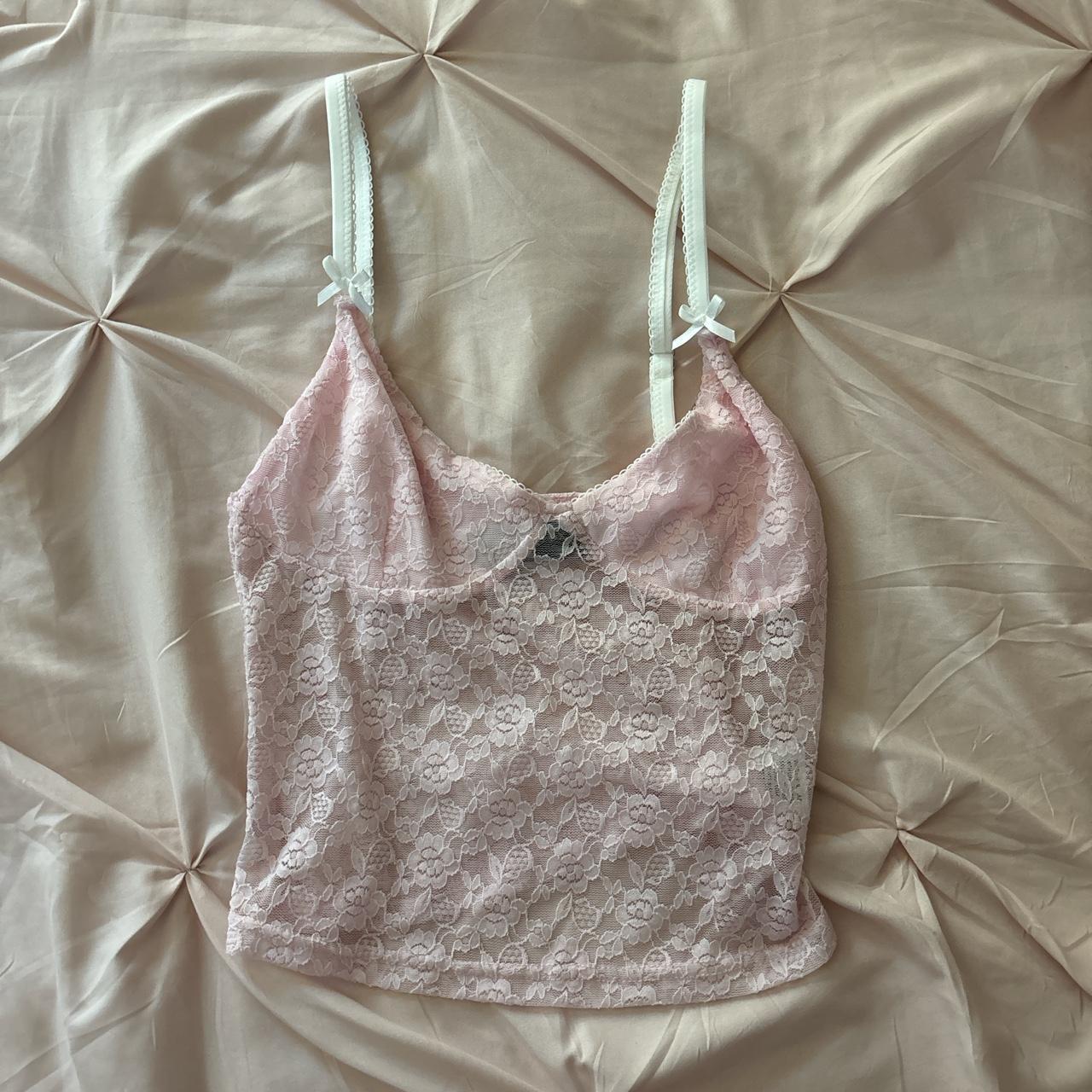 Baby pink lace white fox tank with bows!🎀 - Depop