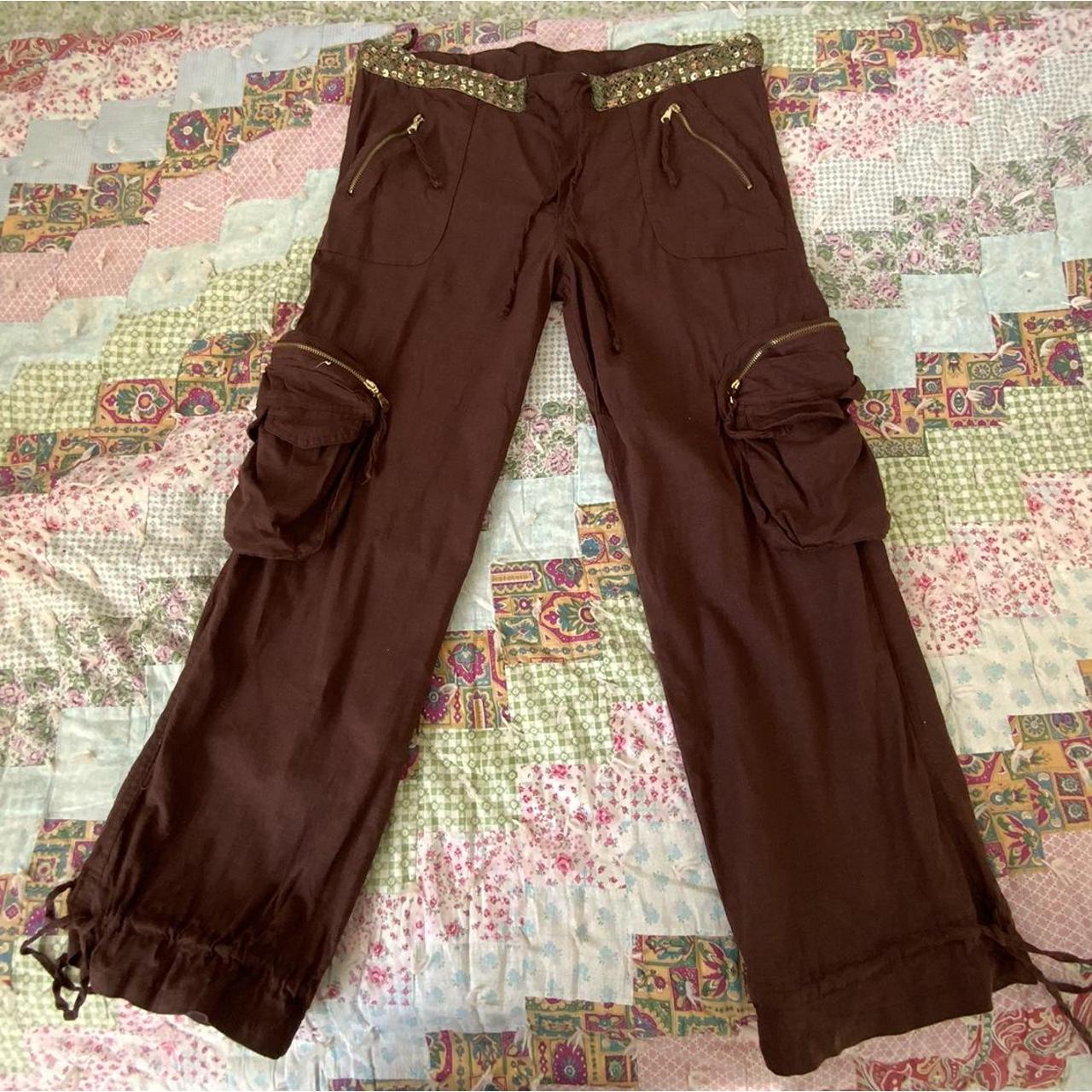 BONGO Women's Brown and Gold Trousers | Depop