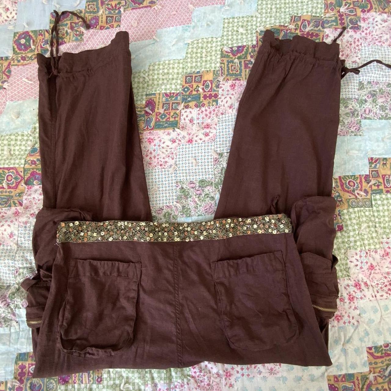 BONGO Women's Brown and Gold Trousers | Depop