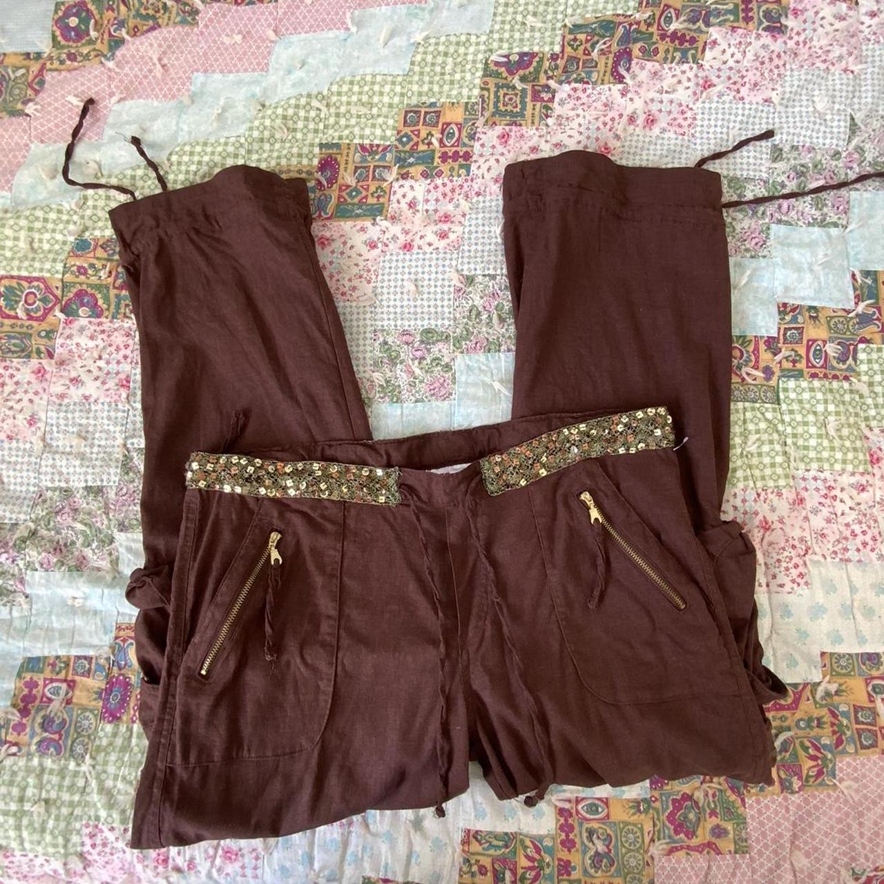 BONGO Women's Brown and Gold Trousers | Depop