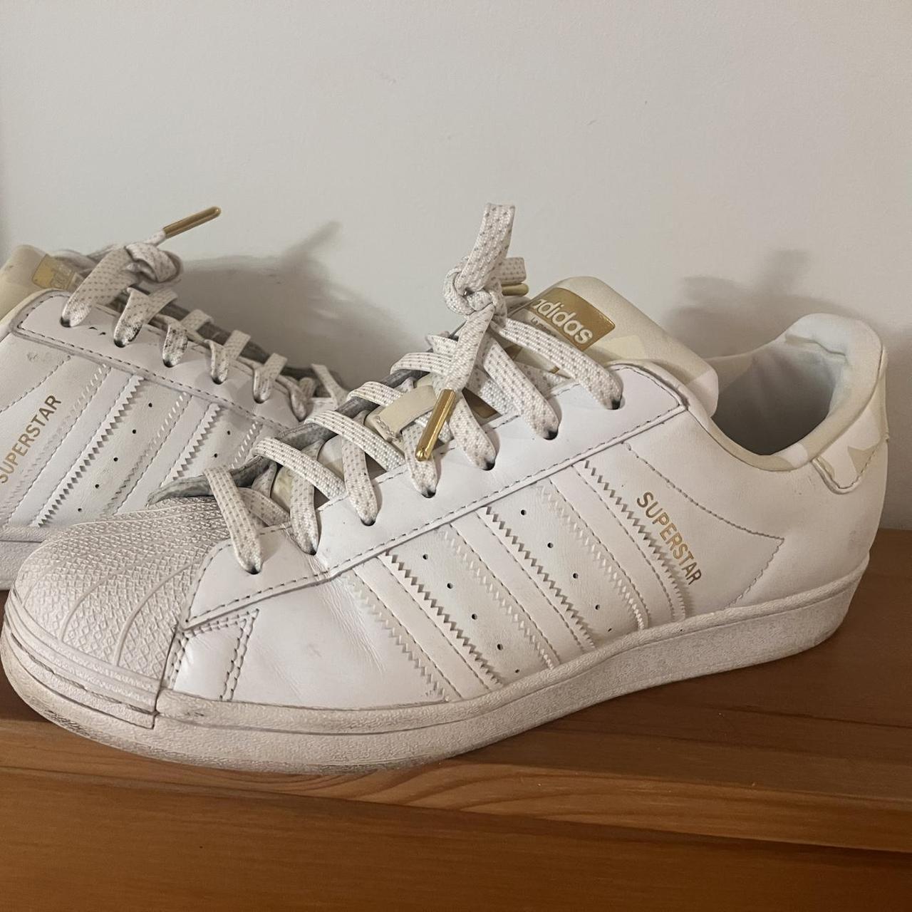 Adidas Superstar trainers in white and gold #Superstar | Depop