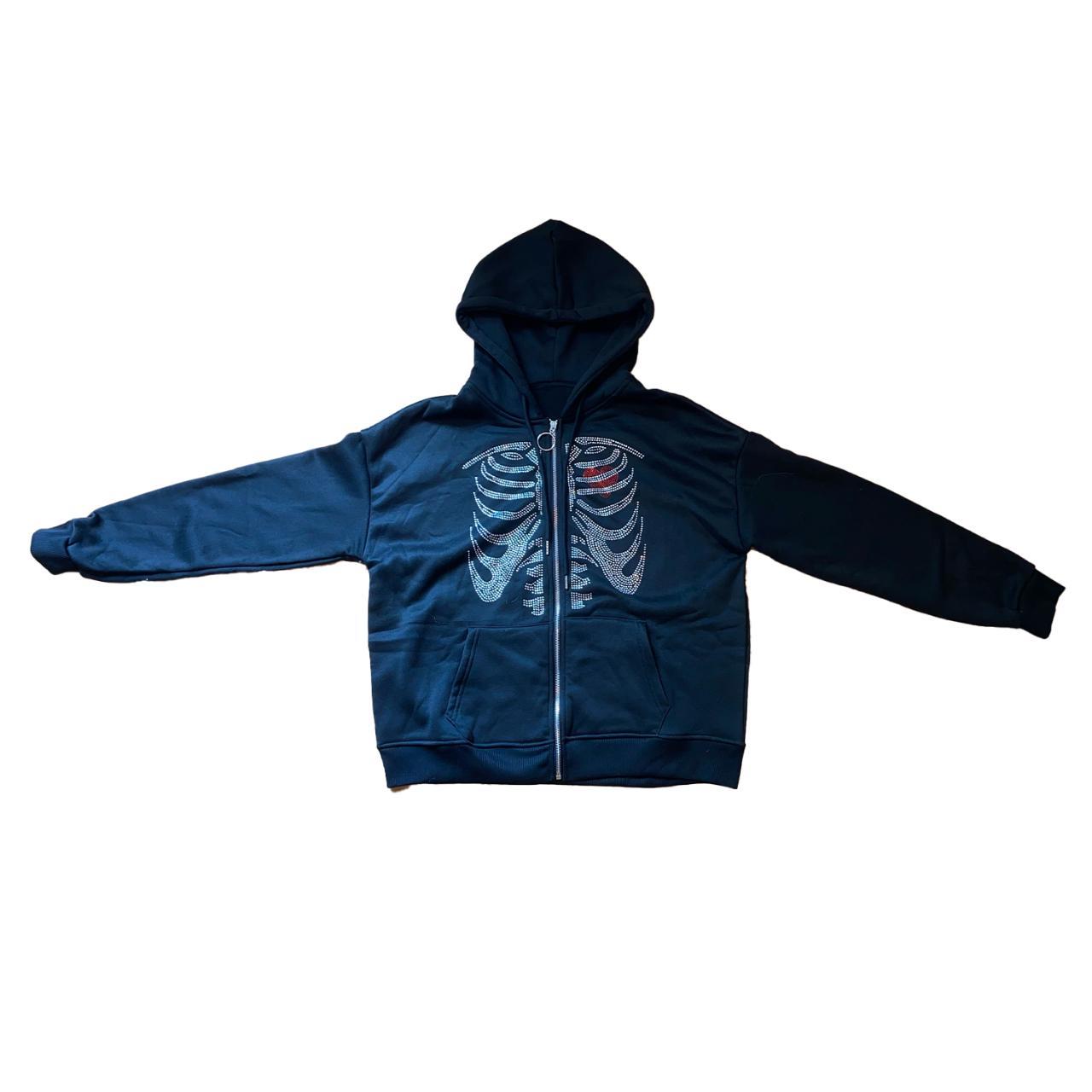 skeleton rhinestone zip up jacket size m super cool... - Depop