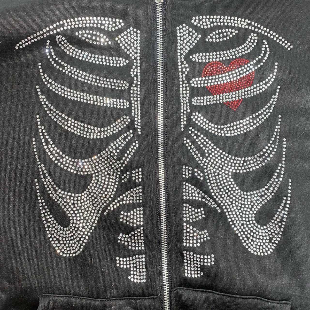 skeleton rhinestone zip up jacket size m super cool... - Depop