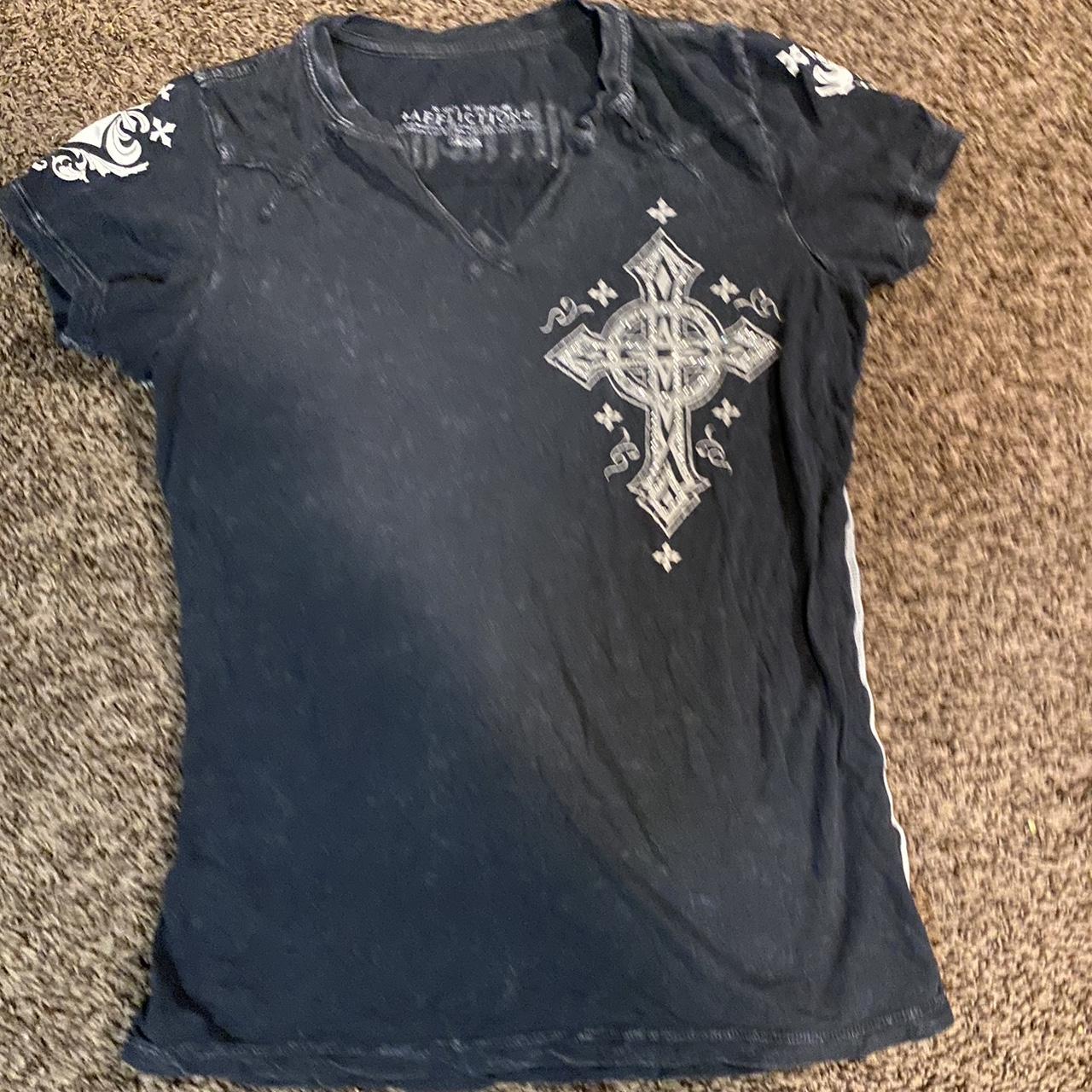 Women’s Black Affliction shirt with white details #y2k - Depop