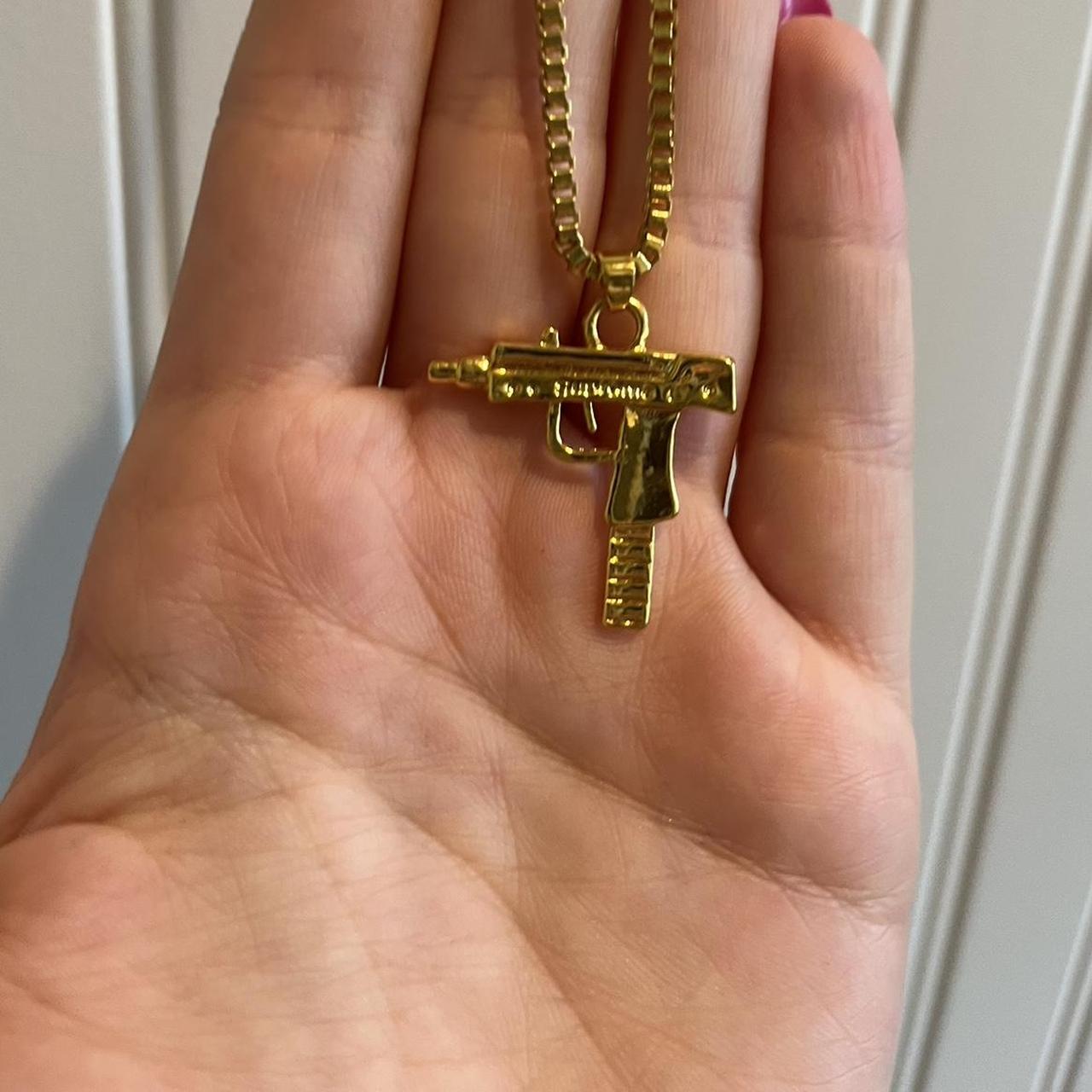 Supreme” Style Gold Tommy Gun Chain Necklace Depop