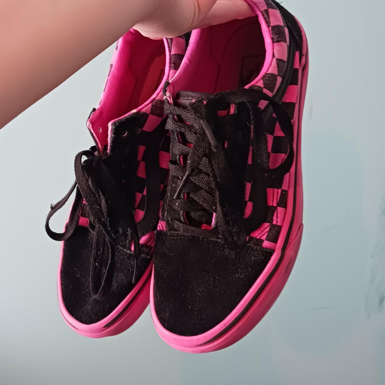 Hot pink checkered vans. - Depop