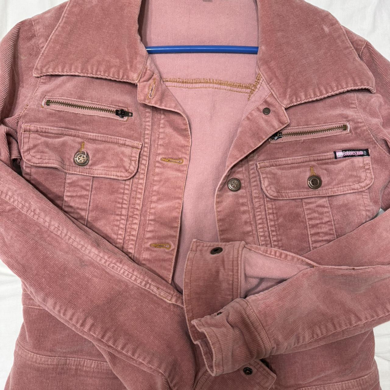 vintage pink corduroy jacket with zipper detailing... - Depop