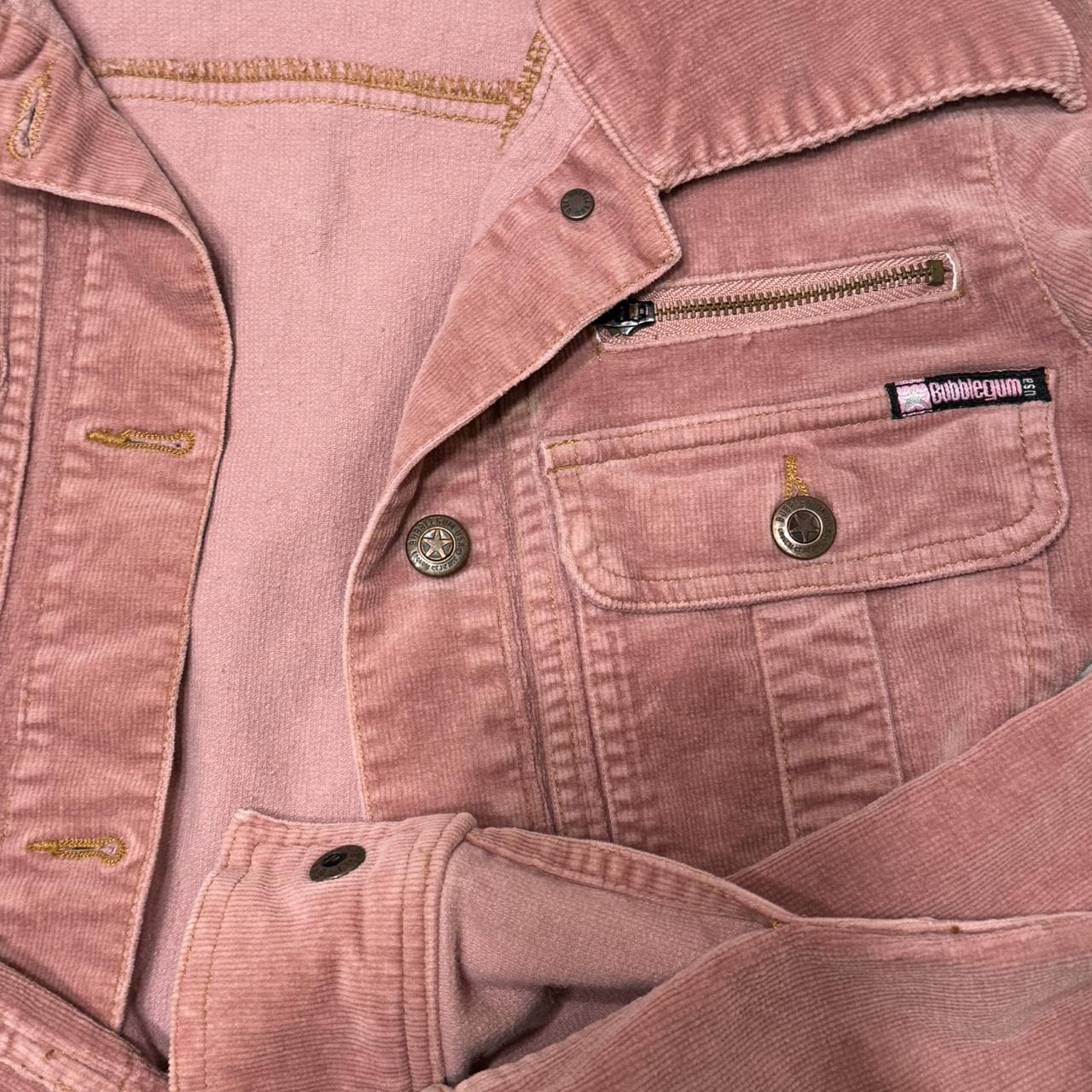 vintage pink corduroy jacket with zipper detailing... - Depop