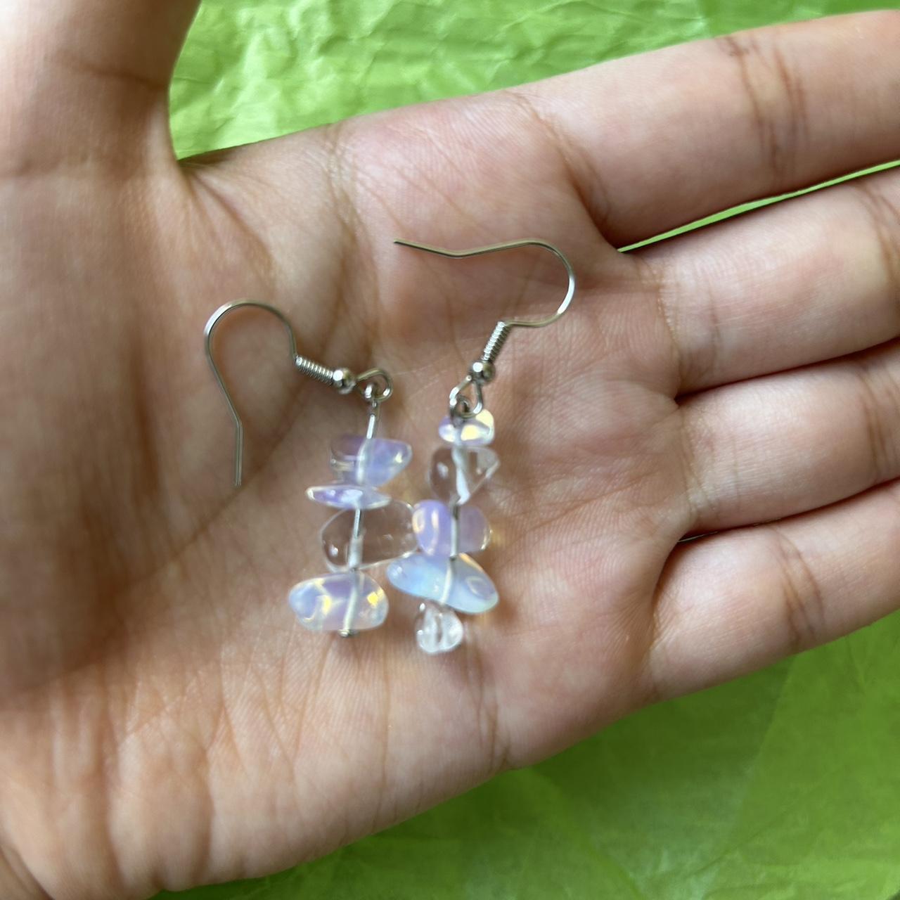 iridescent and clear dangle earrings super cute and... - Depop