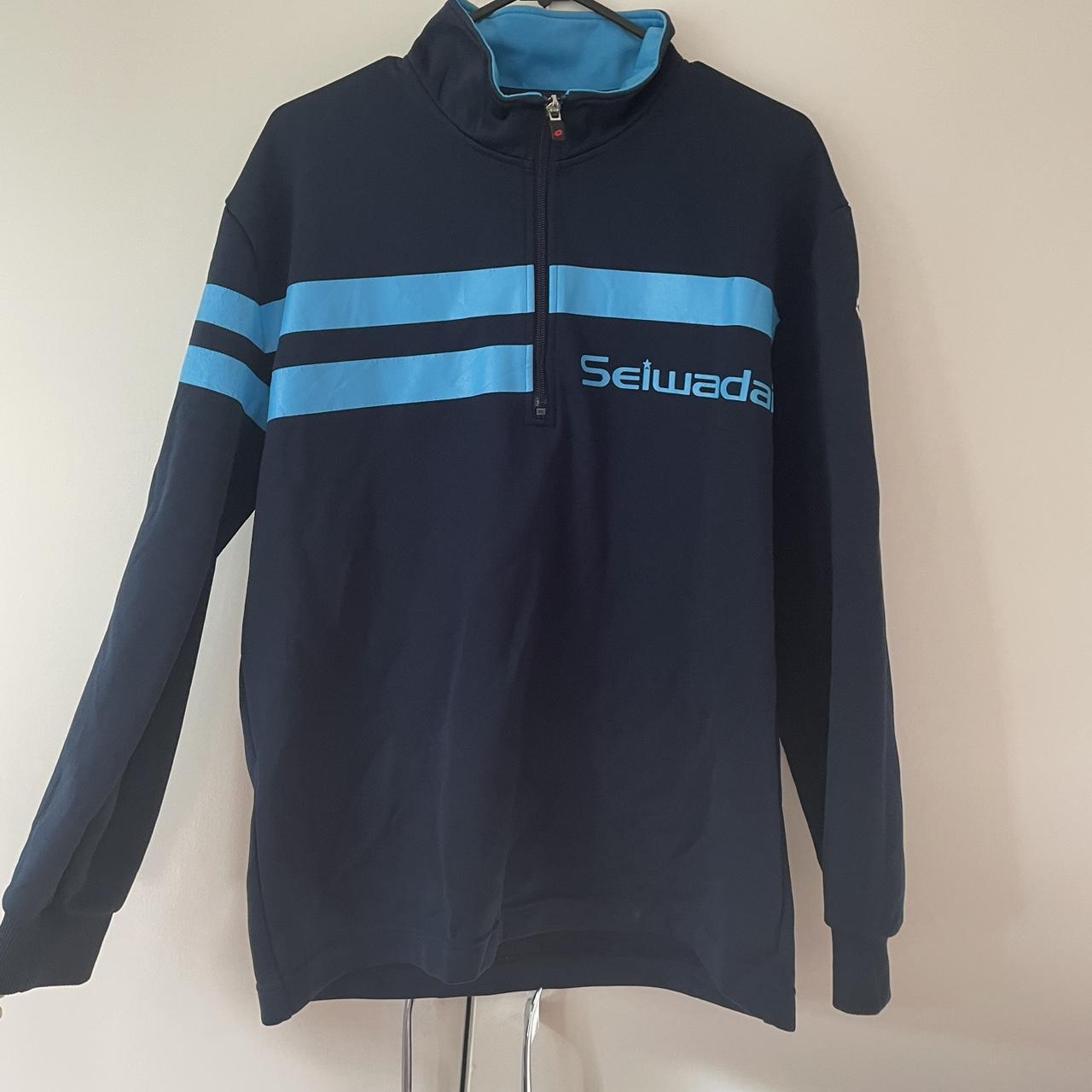 Navy and blue Selwada quarter zip jumper No size... | Depop