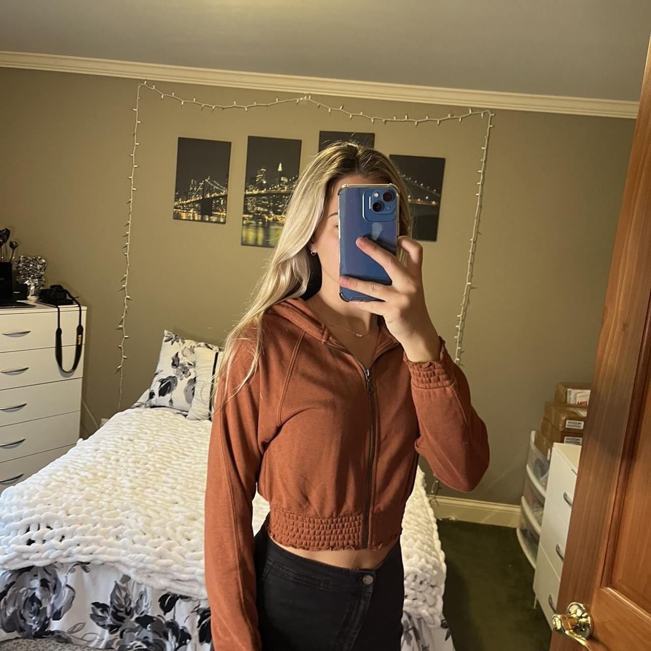 Burnt orange long sleeve zip up jacket from forever... - Depop