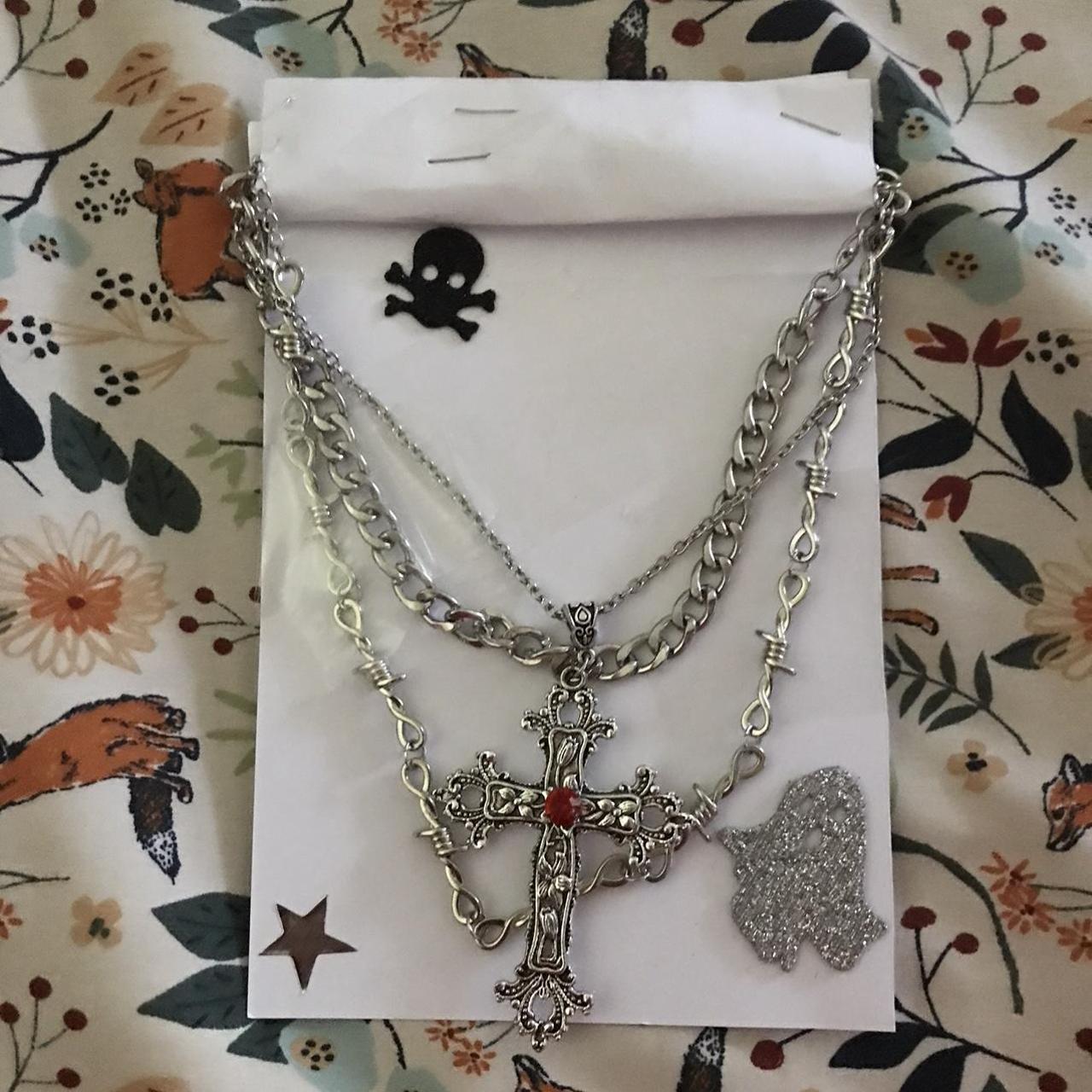 3 necklace set, e-girl, emo, christian! heavy... - Depop