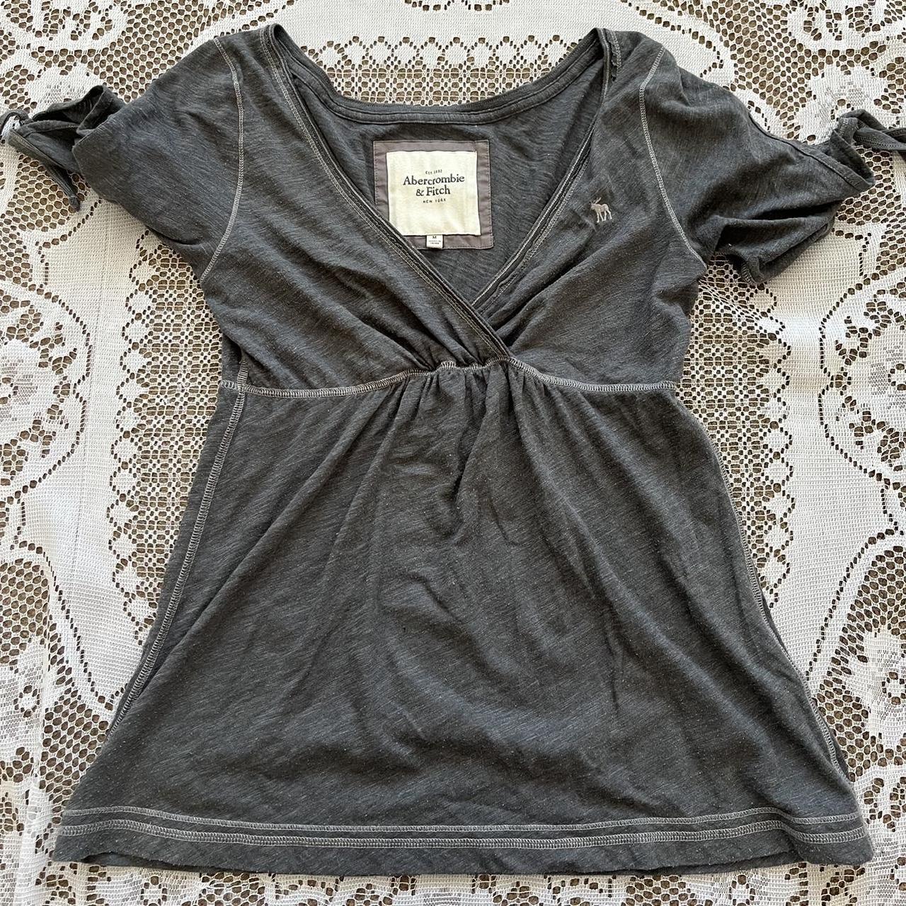 Abercrombie & Fitch grey babydoll top bow detail... - Depop