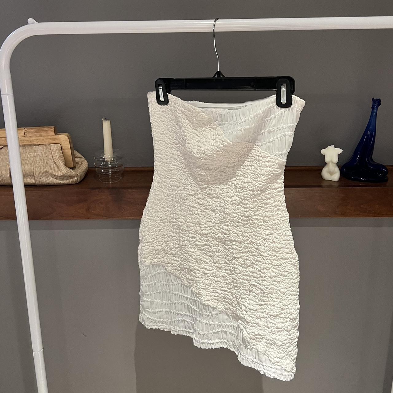 white textured mini dress meshki size small - Depop