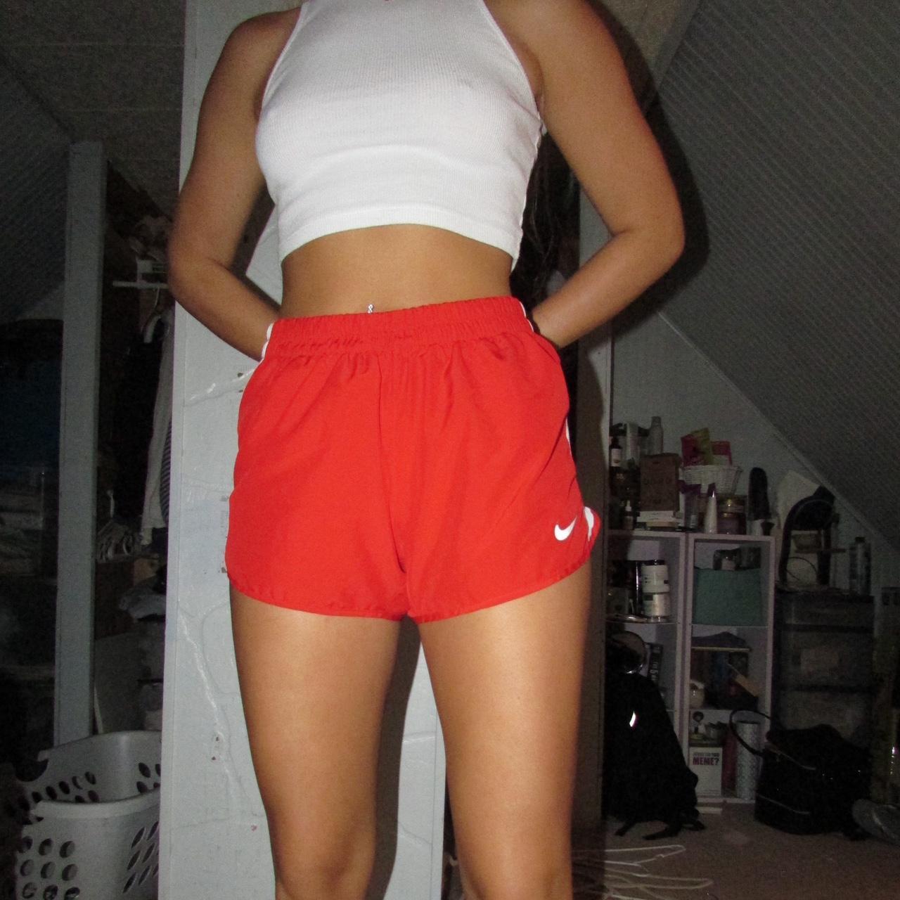 Nike Dri-Fit Red and White Running Shorts Slight... - Depop