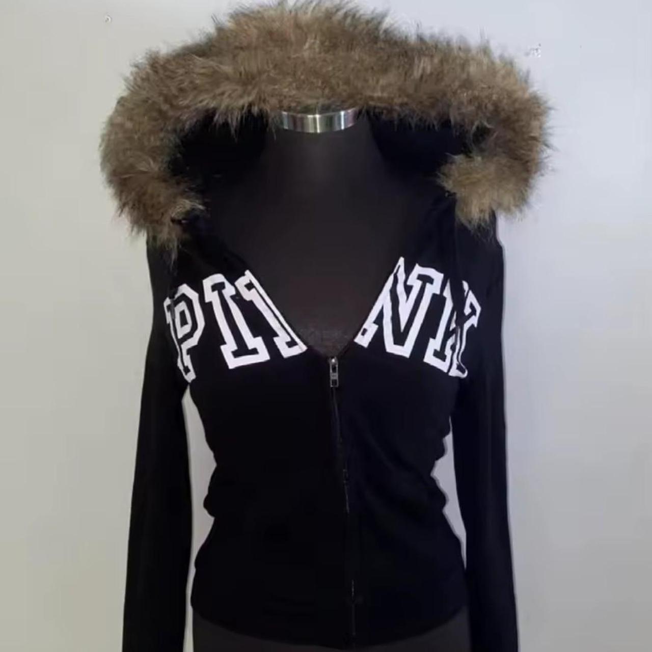 Black Victoria's Secret angels zip-up hoodie with... | Depop