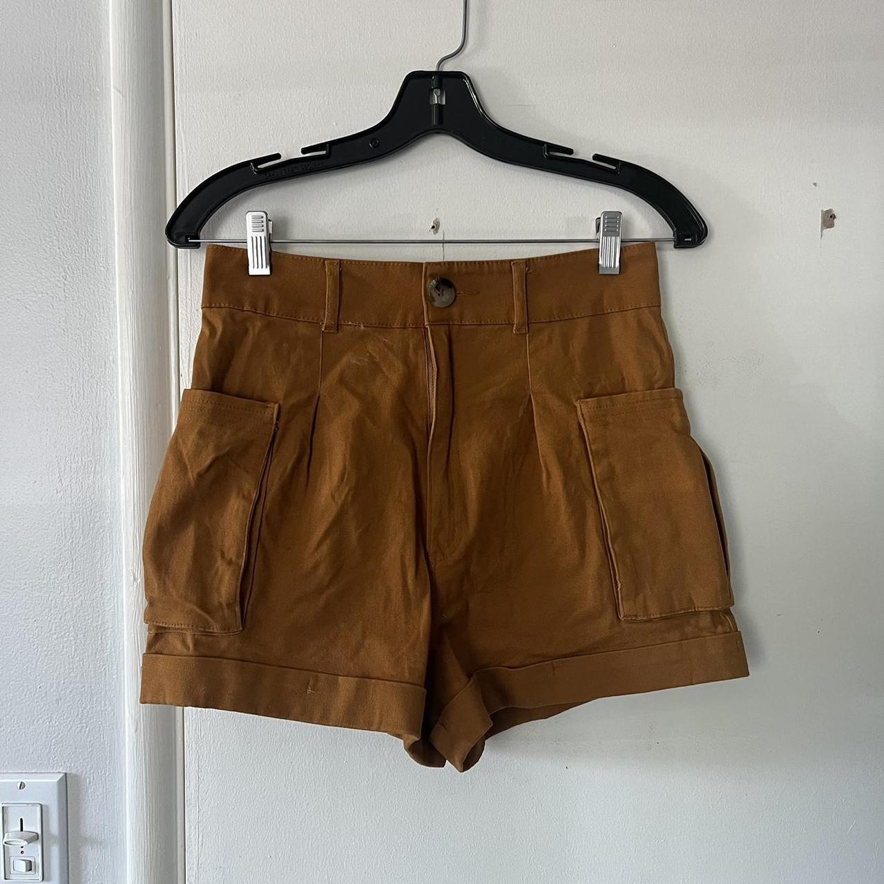 tan colored cargo style shorts! super comfy and... - Depop