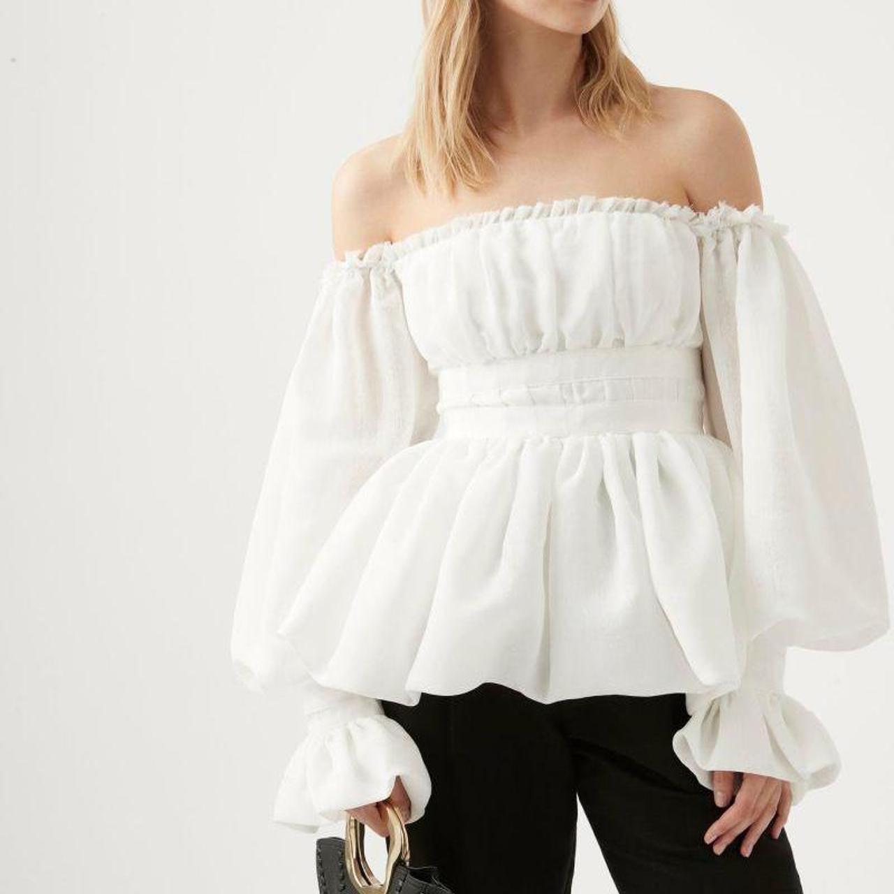 Aje Divine white puff sleeve off the shoulder top.... - Depop
