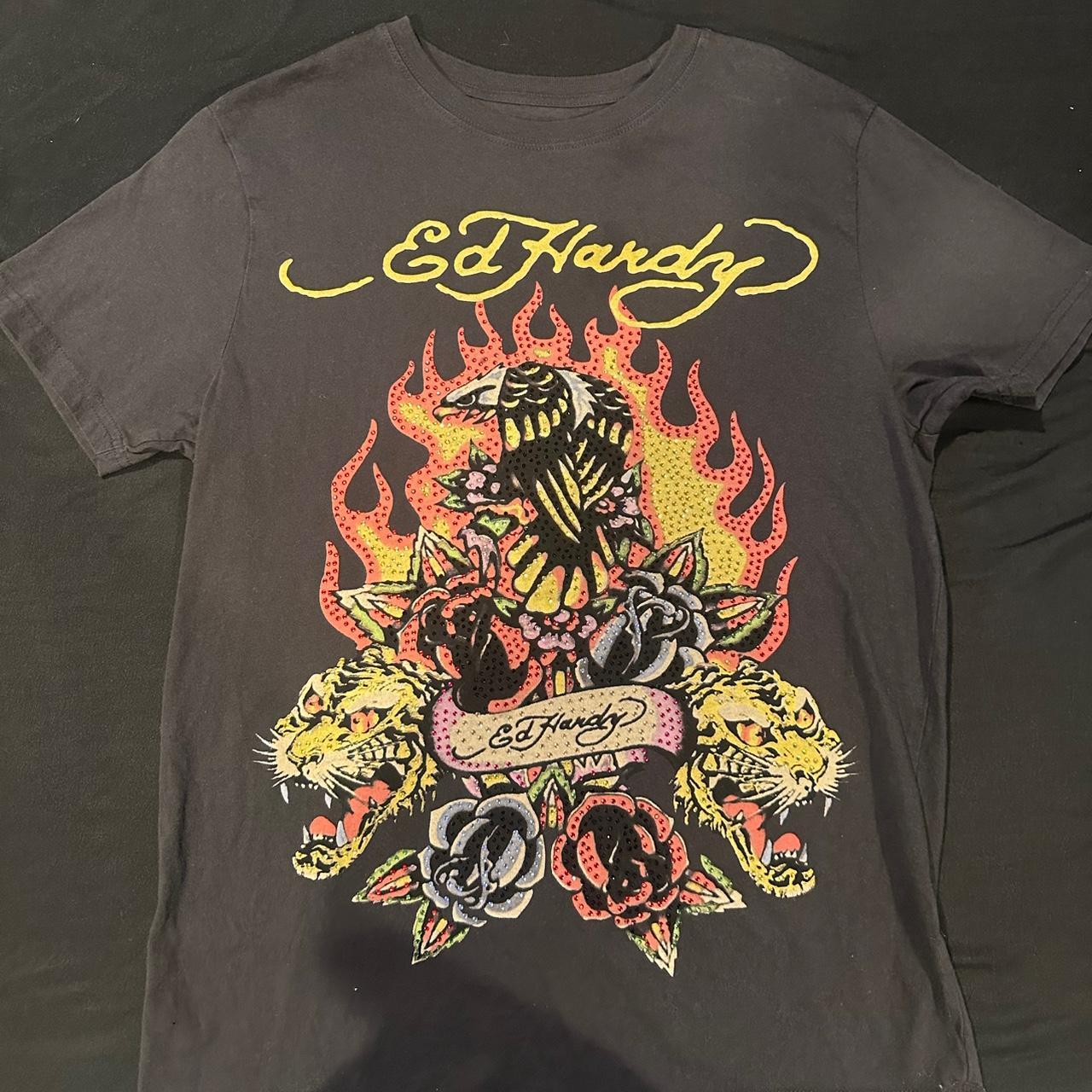 Ed hardy rhinestone embellished tee Women’s small... | Depop