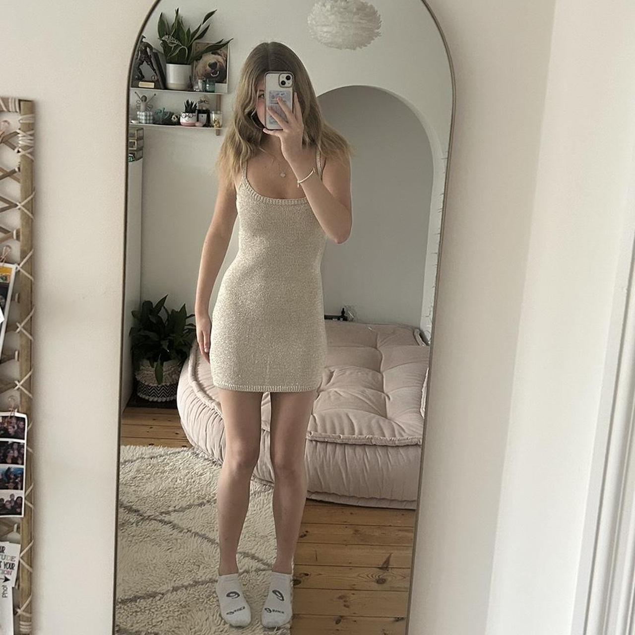 subdued gold knit mini dress size medium (fits uk... - Depop