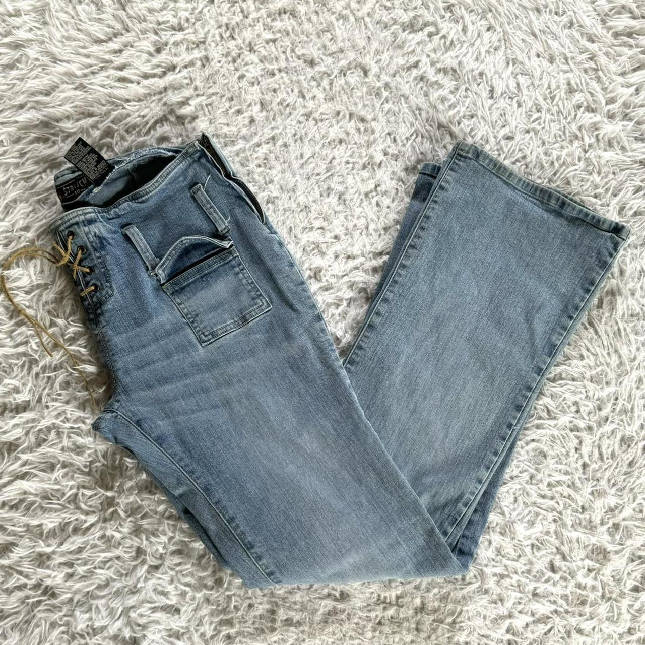 vintage lace up jeans! has discoloration/staining.... - Depop