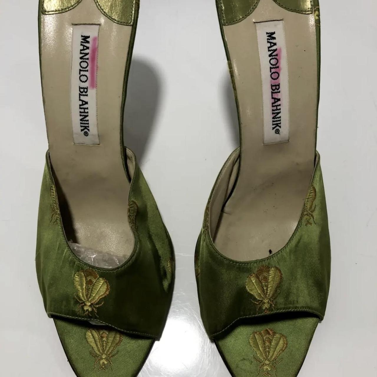 Green vintage (late 90s) manolo blahnik heels with... - Depop