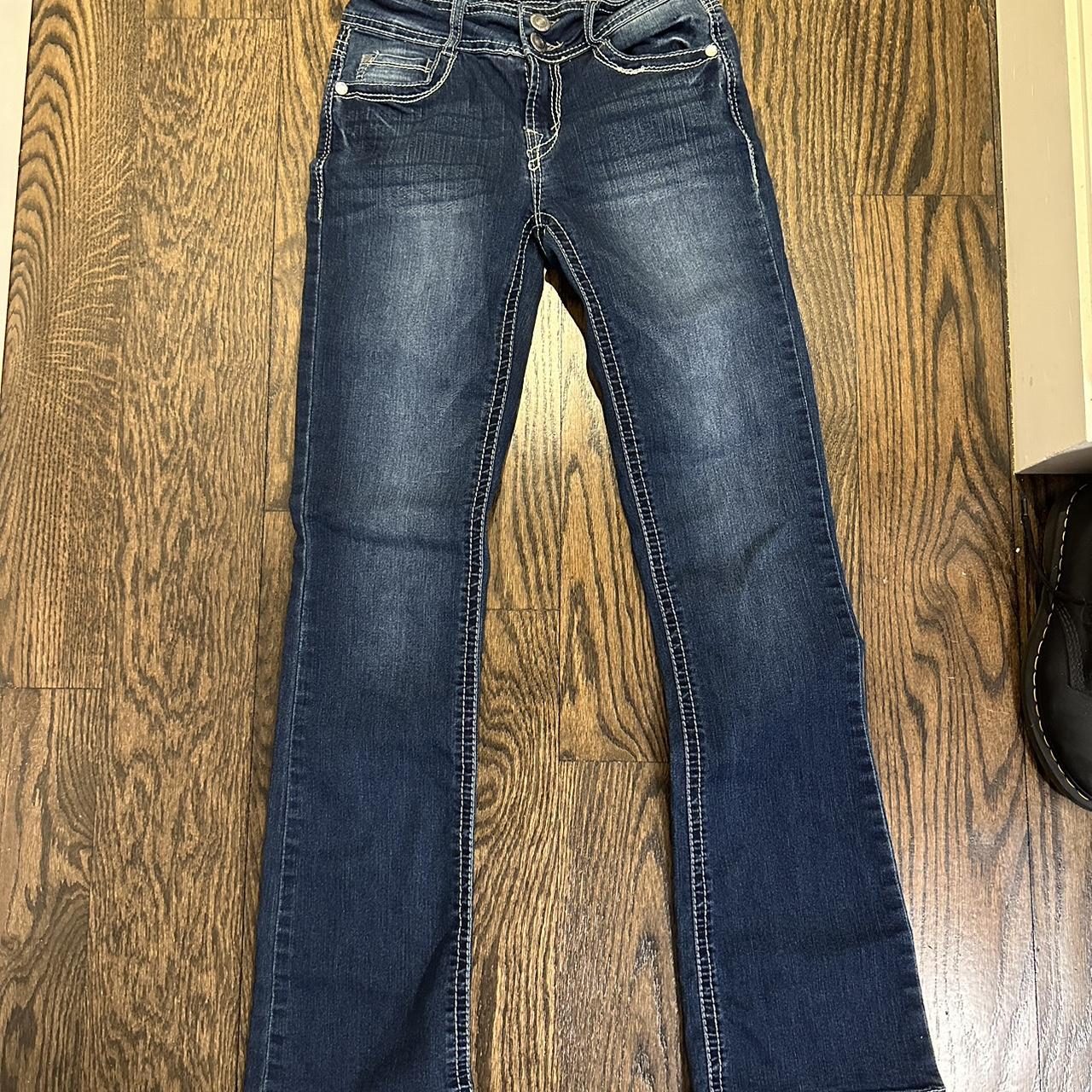 Super cute low rise bootcut jeans with embroidered... - Depop