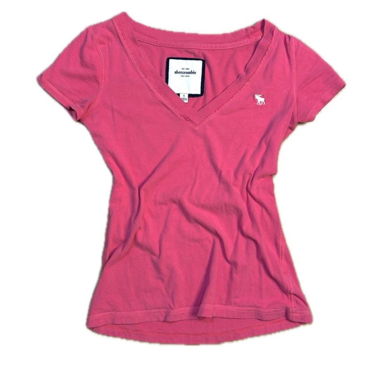 super cute hot pink Abercrombie v-neck t... - Depop